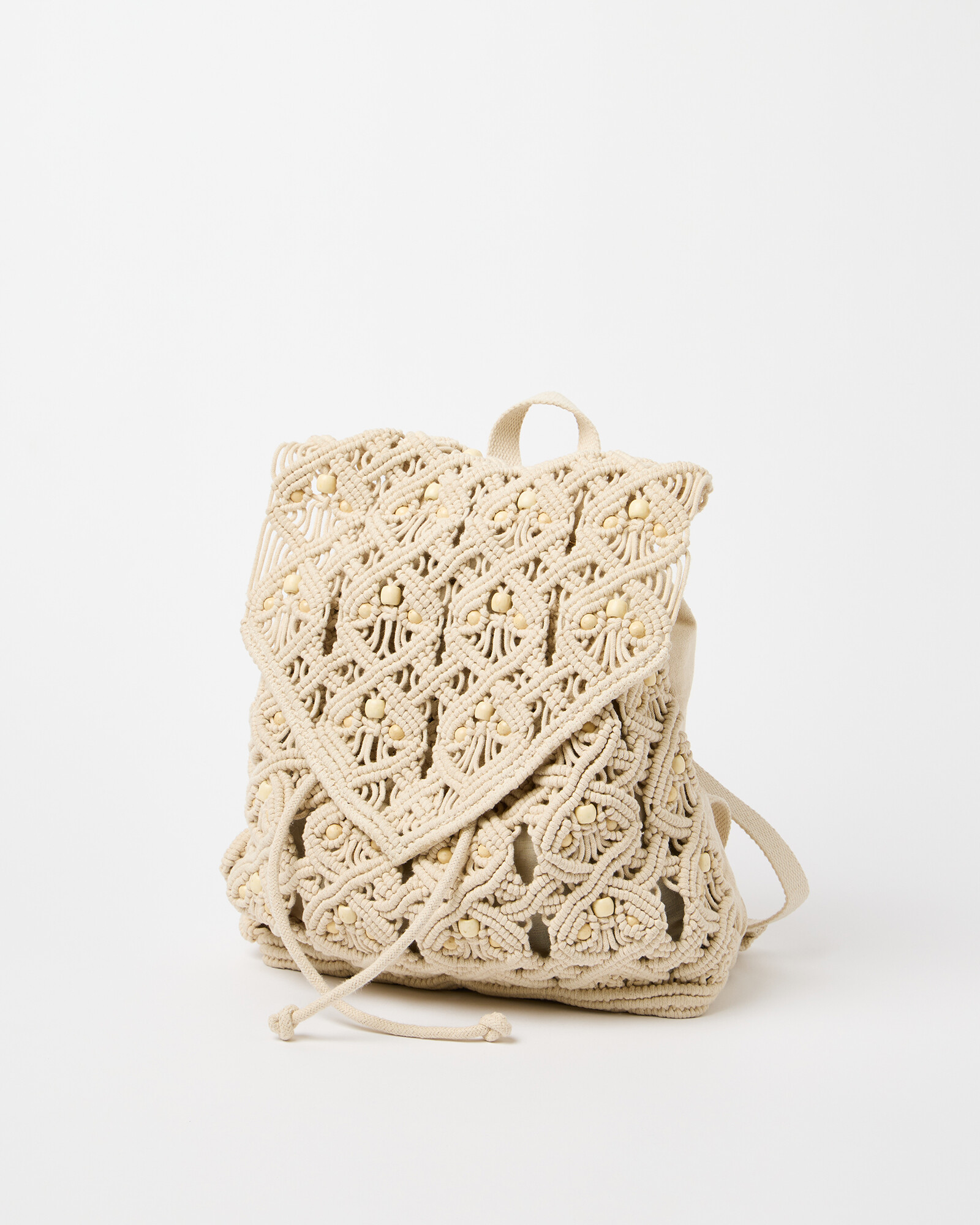 Jaden Cream Macrame Backpack | Oliver Bonas
