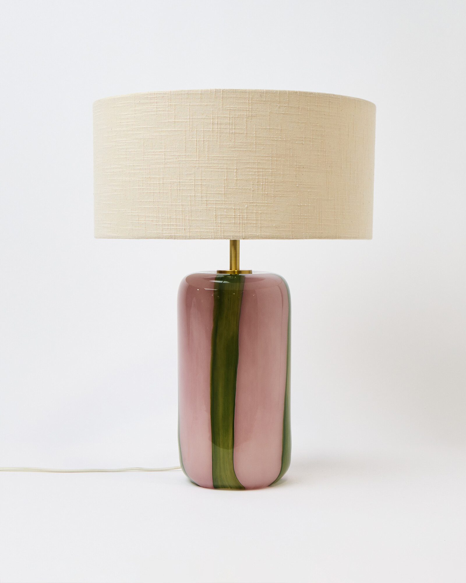 Clara Pink & Green Stripe Glass Desk & Table Lamp | Oliver Bonas