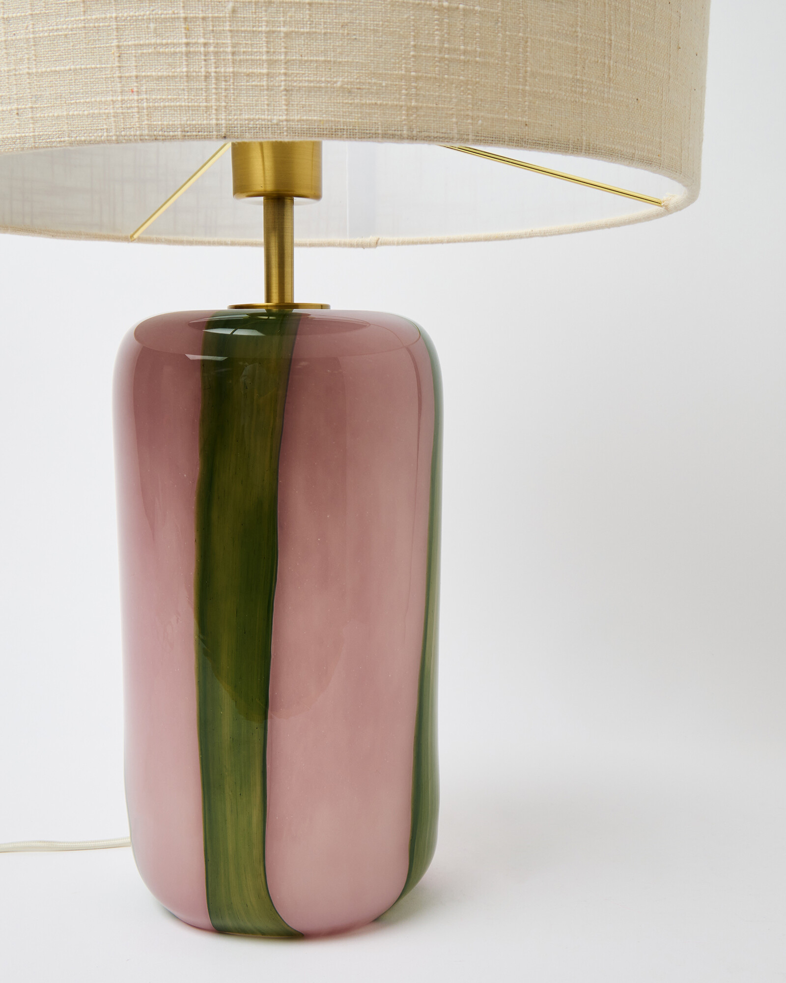 Clara Pink & Green Stripe Glass Desk & Table Lamp | Oliver Bonas