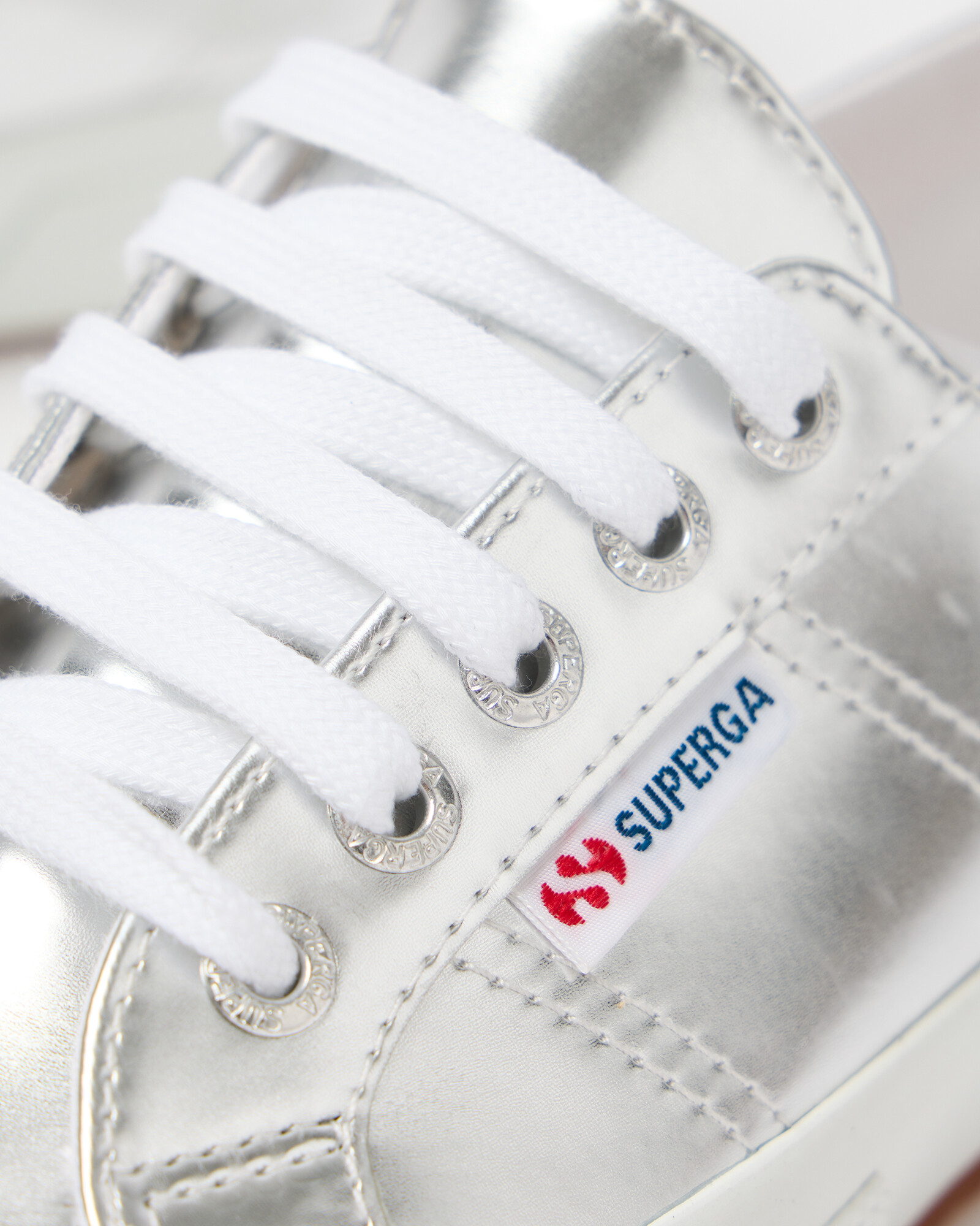 Superga 2750 Faux Leather Silver Trainers | Oliver Bonas