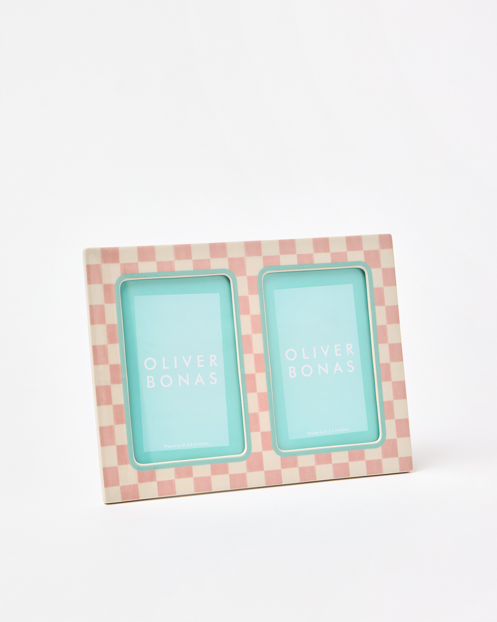 Isla Pink Chequerboard Double Photo Frame | Oliver Bonas