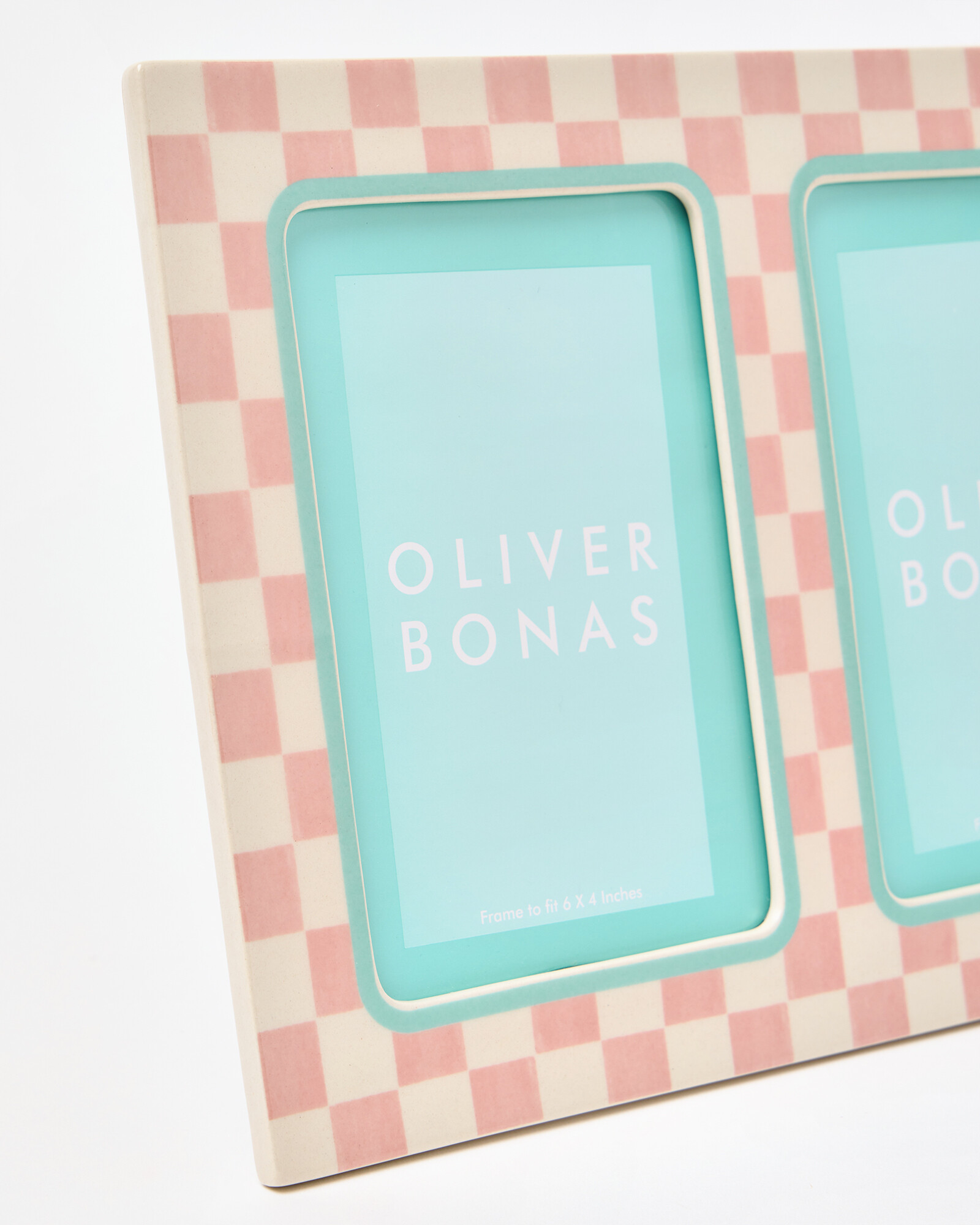 Isla Pink Chequerboard Double Photo Frame | Oliver Bonas