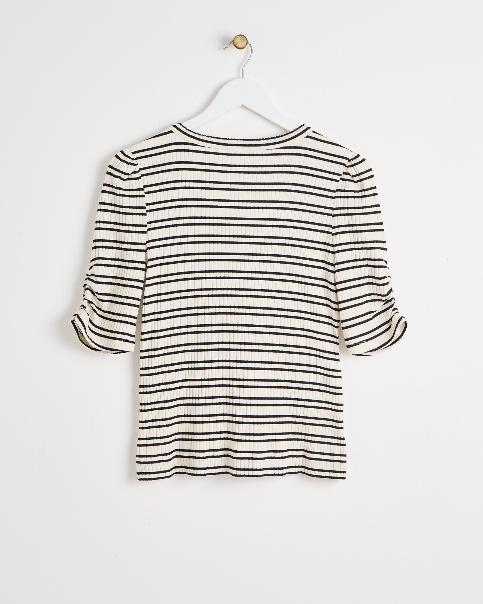 Black & White Striped Ribbed V-Neck Jersey Top | Oliver Bonas
