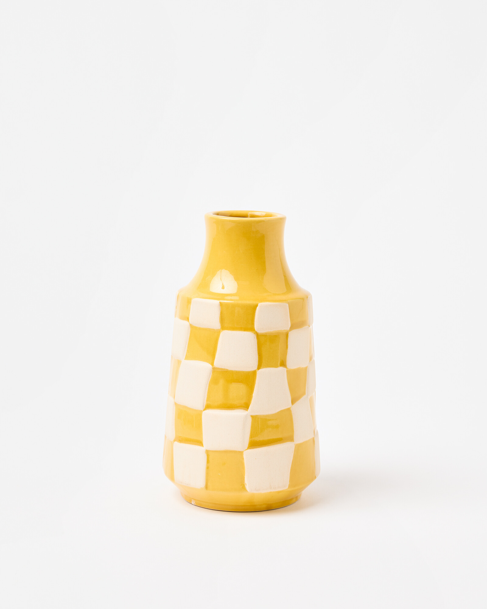 Pambo Yellow Chequerboard Ceramic Vase | Oliver Bonas