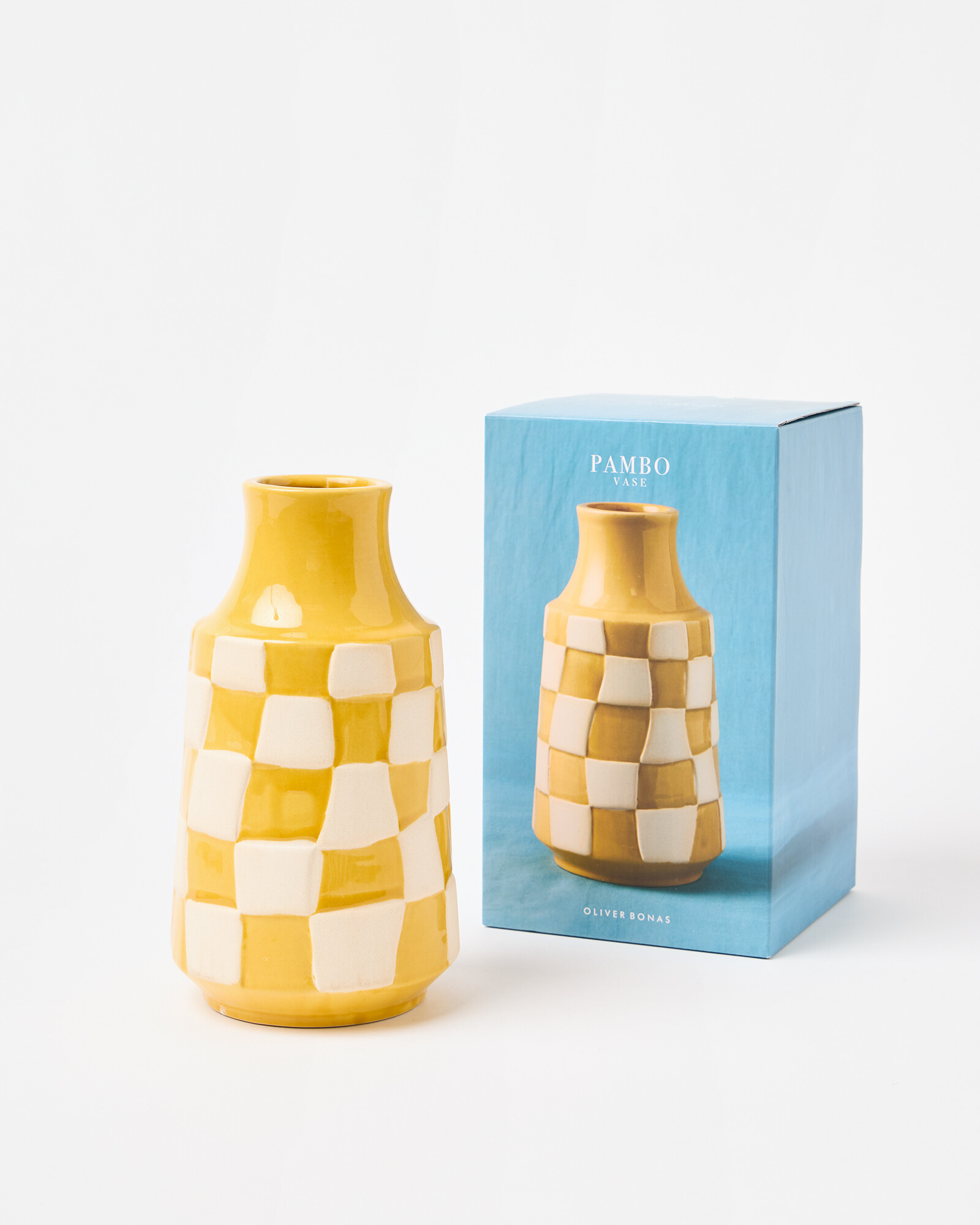 Pambo Yellow Chequerboard Ceramic Vase | Oliver Bonas