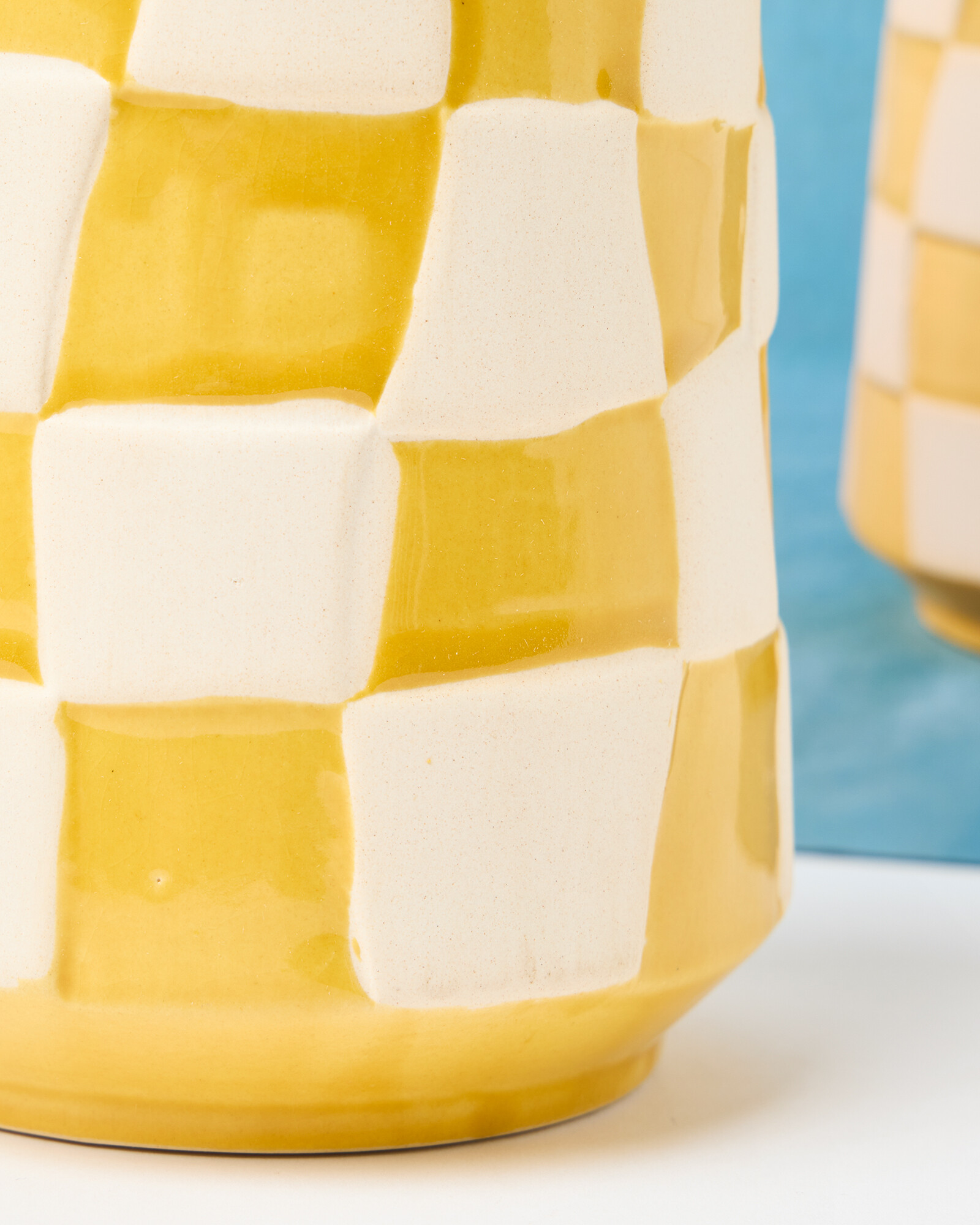Pambo Yellow Chequerboard Ceramic Vase | Oliver Bonas