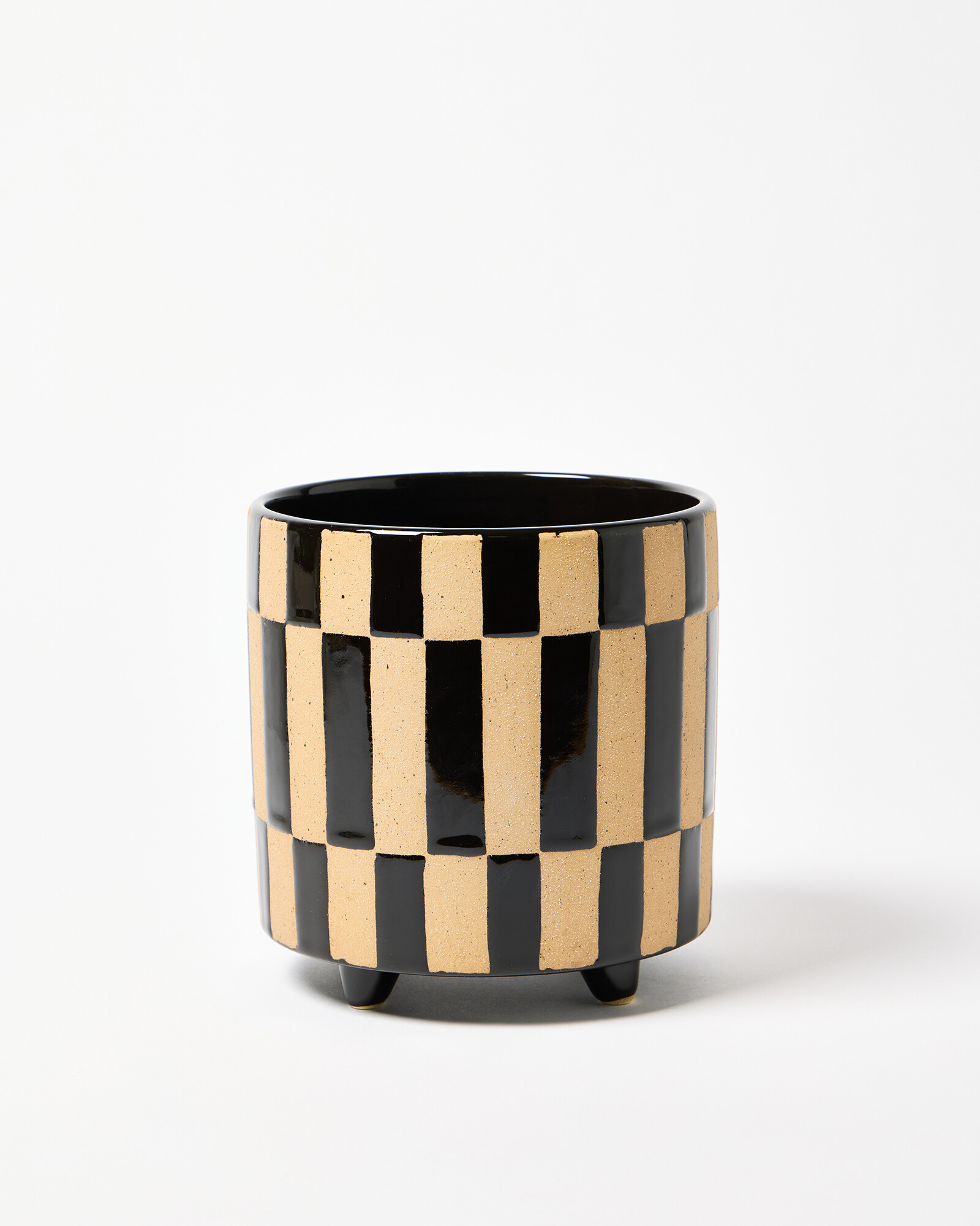 Noi Chequerboard Monochrome Ceramic Plant Pot Large | Oliver Bonas