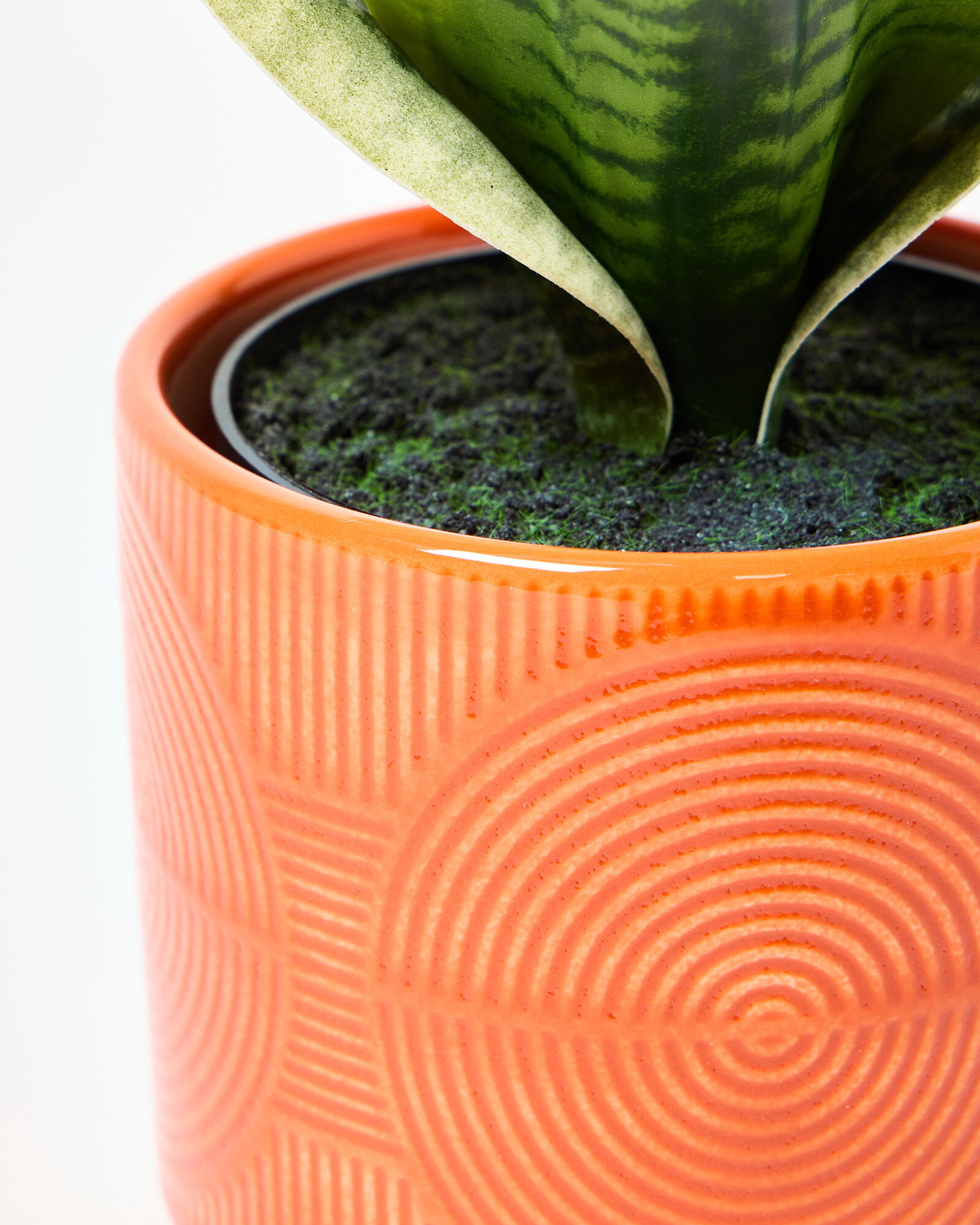 Cerchio Embossed Orange Ceramic Plant Pot Small | Oliver Bonas