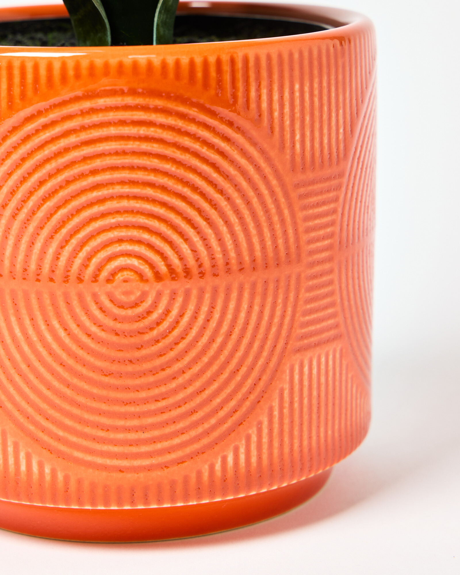 Cerchio Embossed Orange Ceramic Plant Pot Small | Oliver Bonas