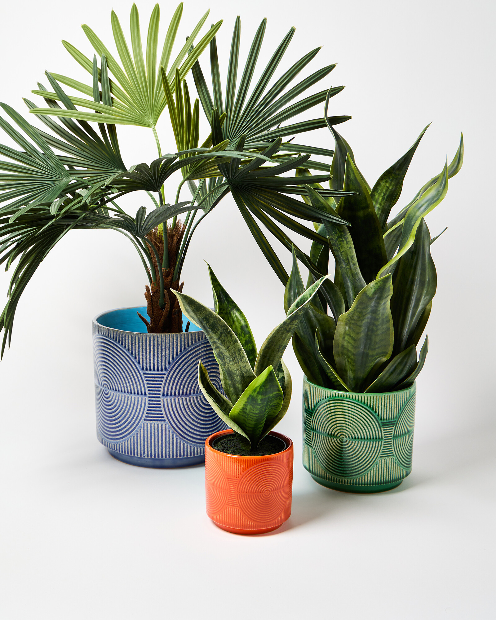 Cerchio Embossed Orange Ceramic Plant Pot Small | Oliver Bonas
