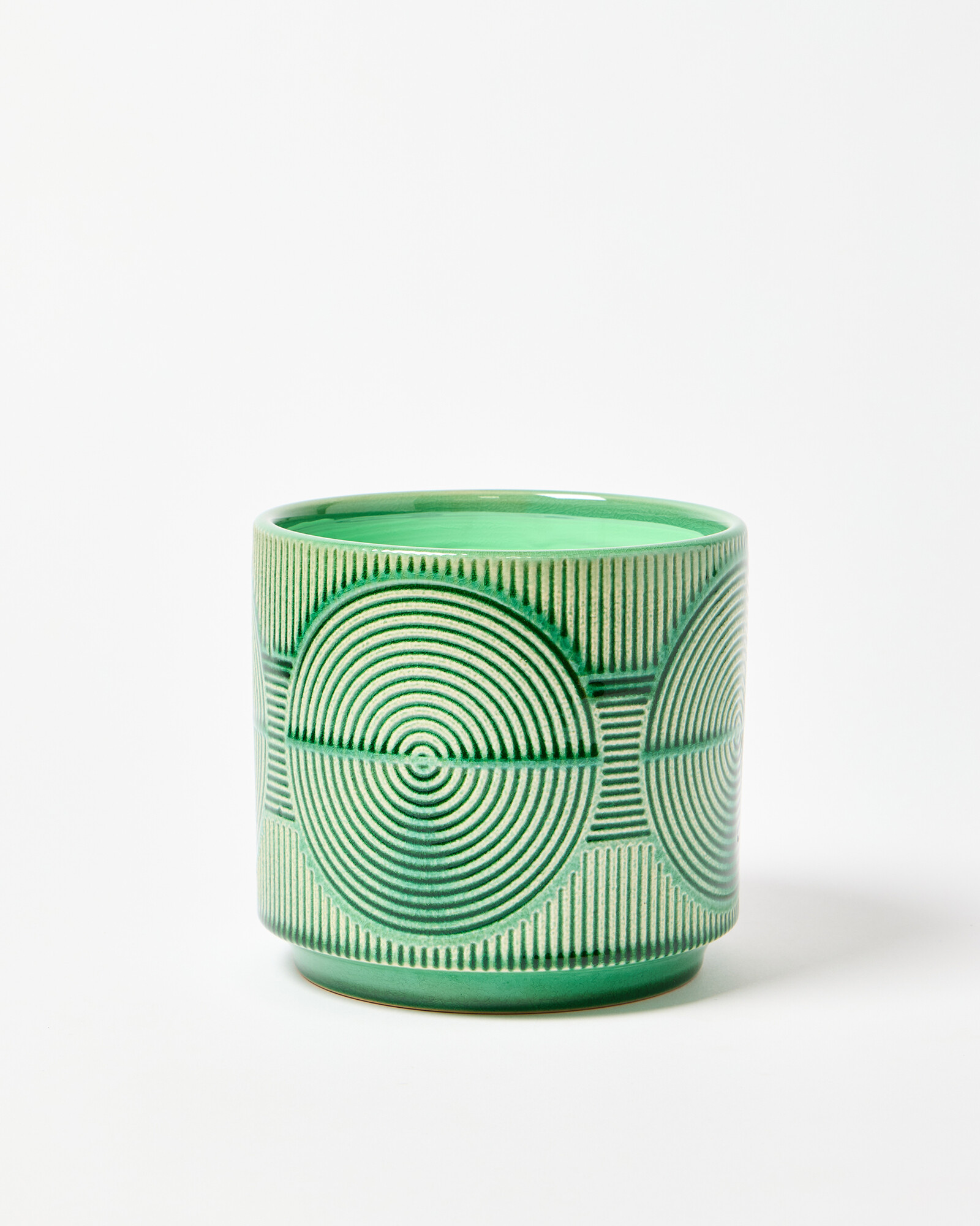Cerchio Embossed Green Ceramic Plant Pot Large | Oliver Bonas