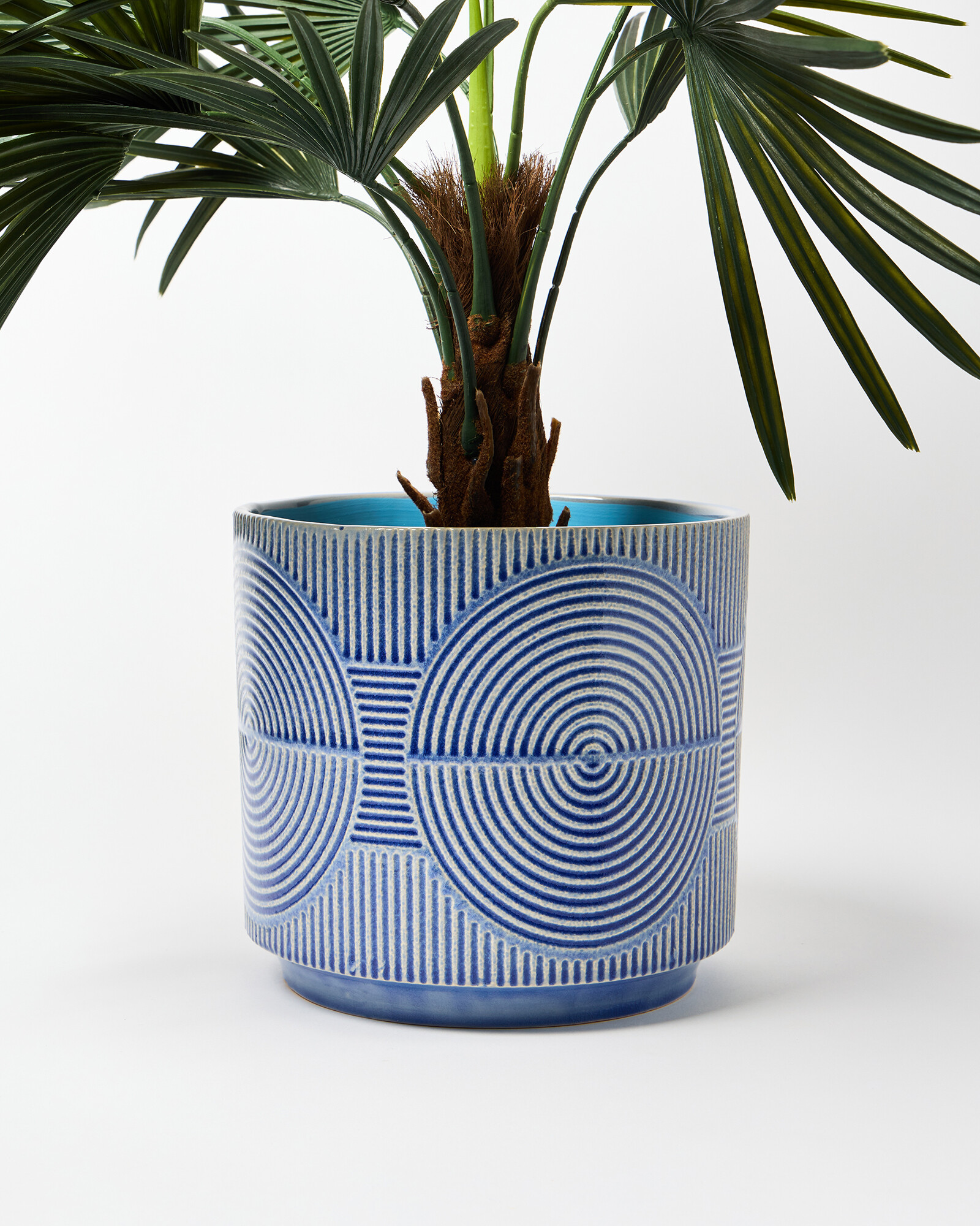Cerchio Embossed Blue Ceramic Plant Pot Extra Large | Oliver Bonas
