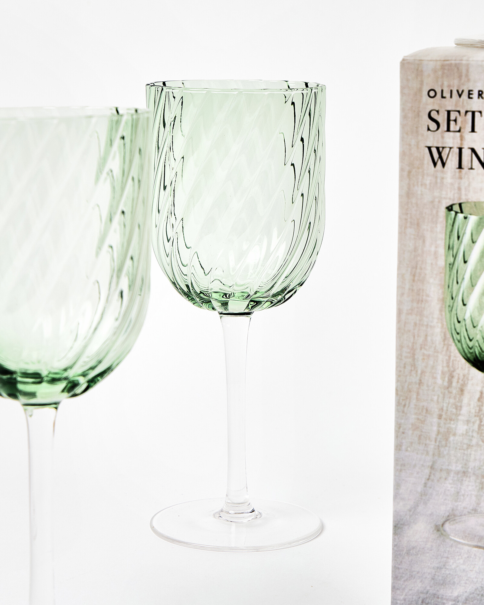 Elena Swirl Green Glass Wine Glasses Set of Four | Oliver Bonas
