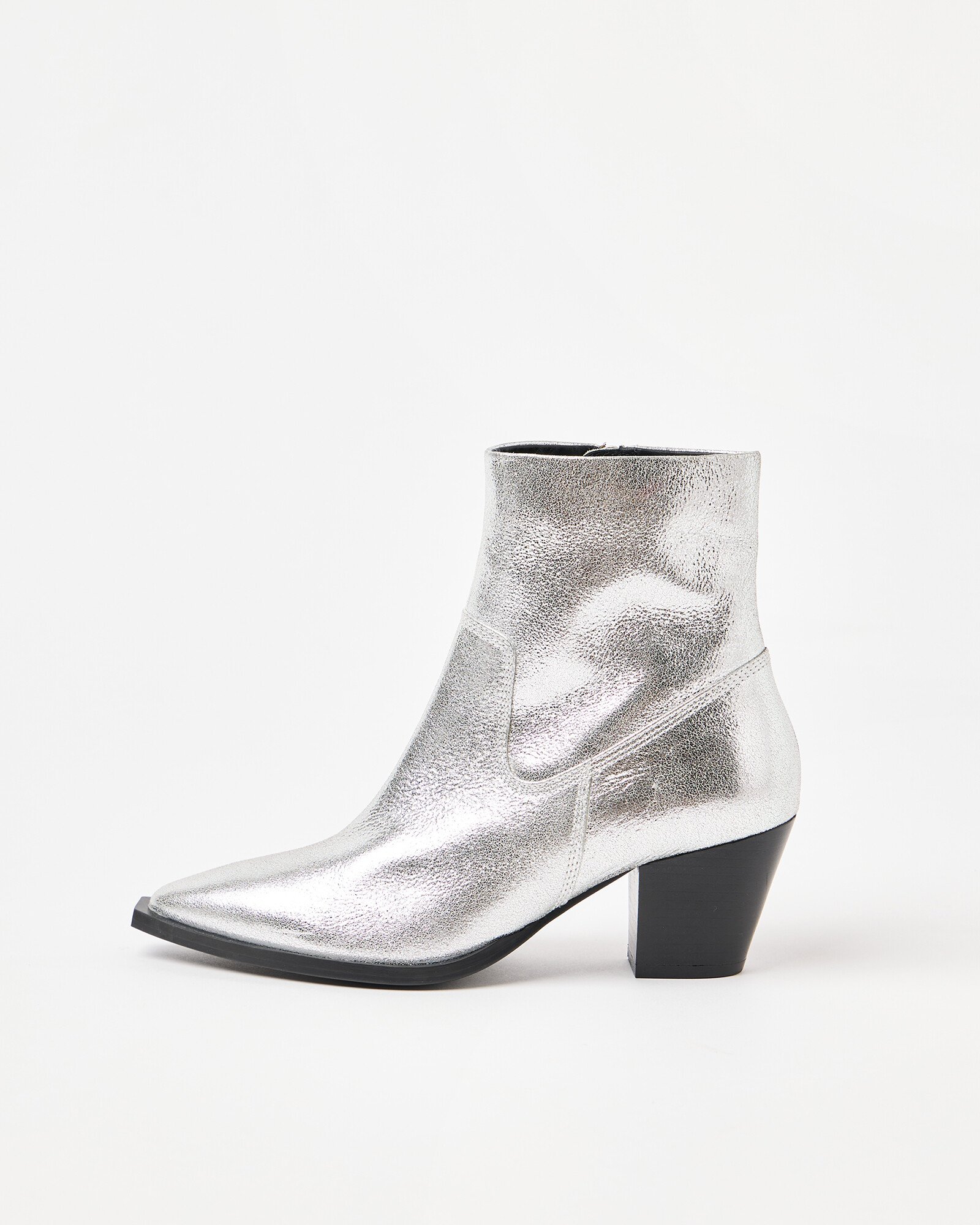 Silver Metallic Leather Western Cowboy Heeled Boots | Oliver Bonas