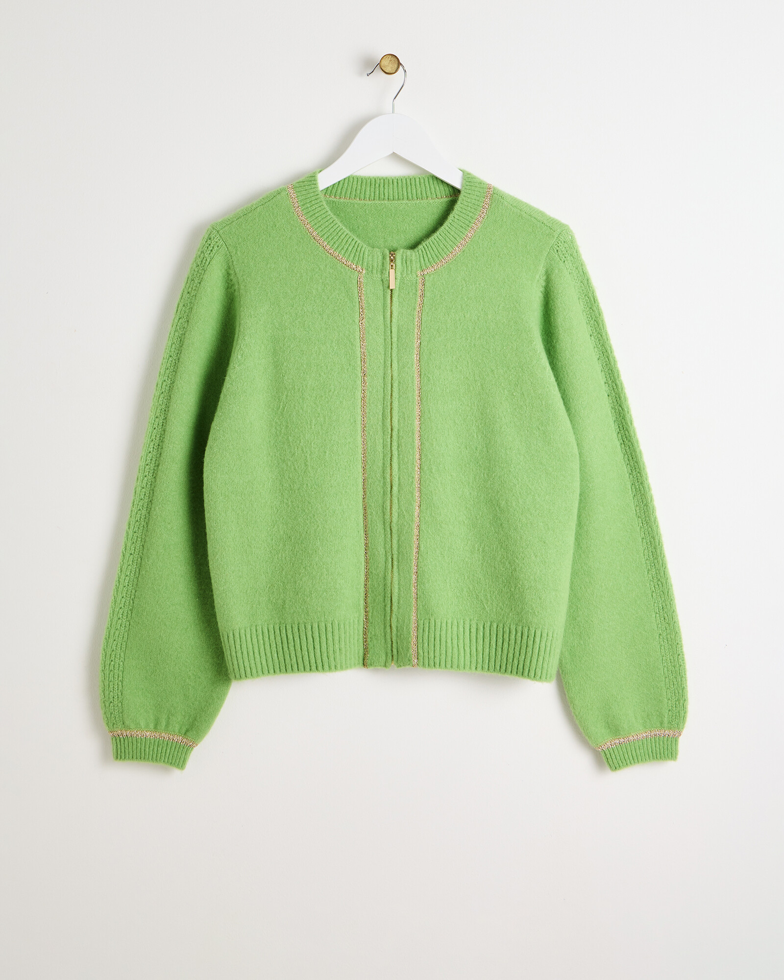 Apple Green Metallic Knitted Bomber Jacket | Oliver Bonas
