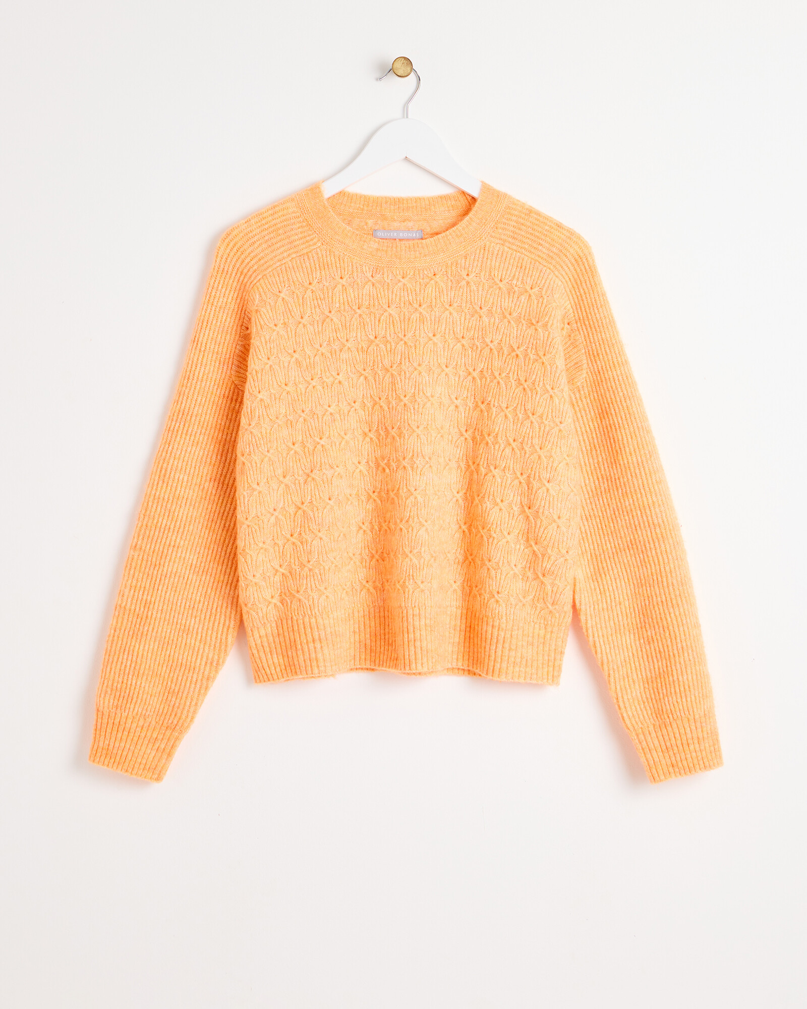 Peach Orange Ribbed Cable Knit Jumper | Oliver Bonas