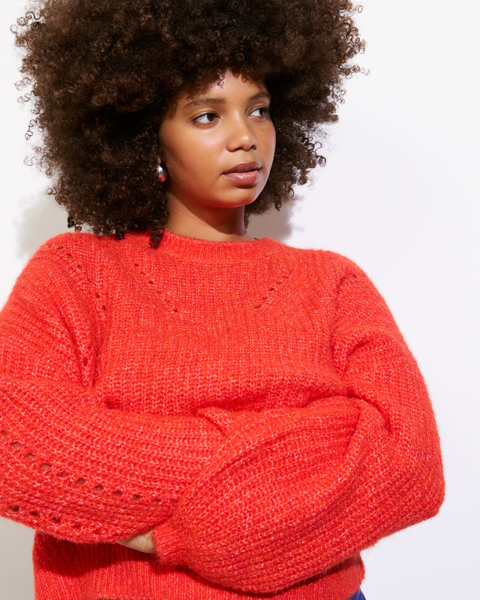 Red Pointelle Knitted Jumper | Oliver Bonas