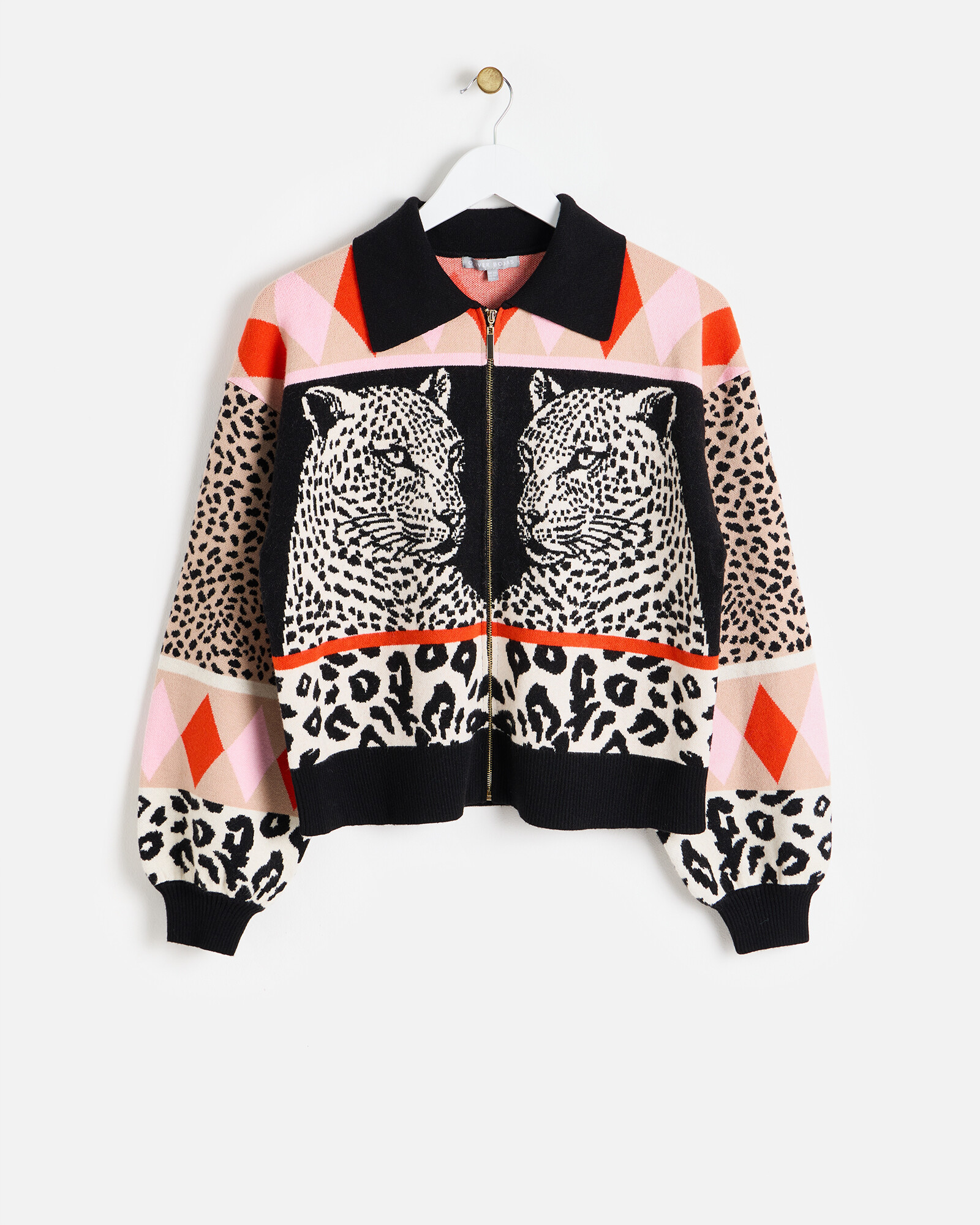 Leopard Animal Print Knitted Bomber Jacket | Oliver Bonas