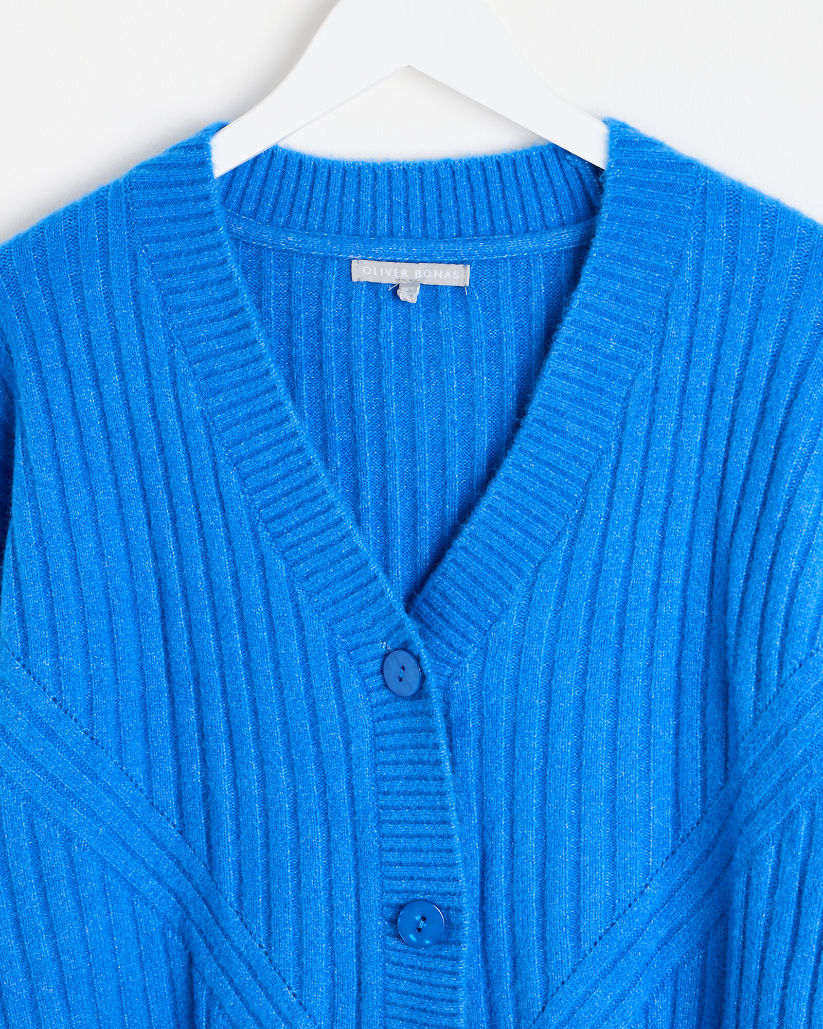 Blue Ribbed V-Neck Knitted Cardigan | Oliver Bonas