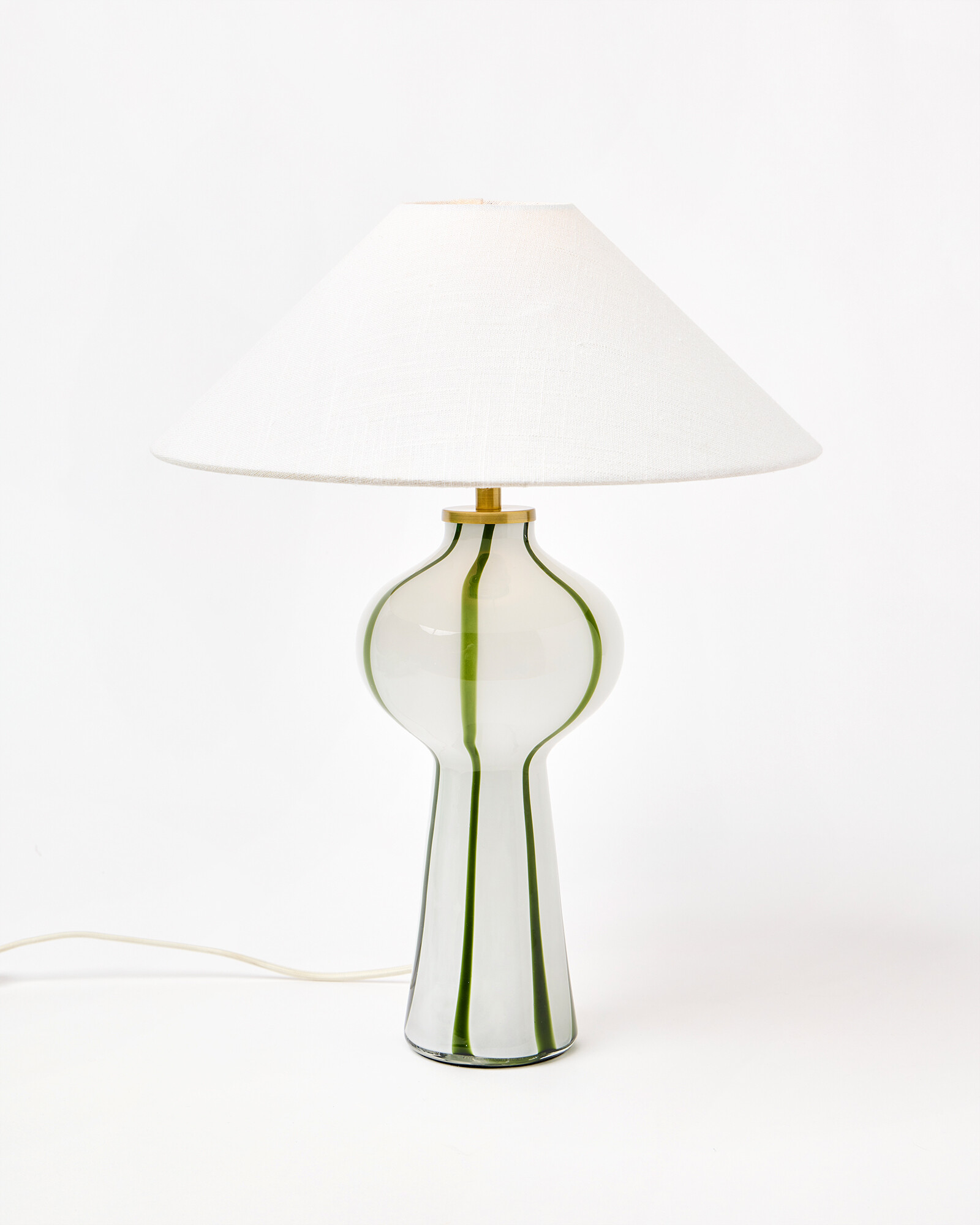 Albus Green Stripe Glass Desk & Table Lamp | Oliver Bonas