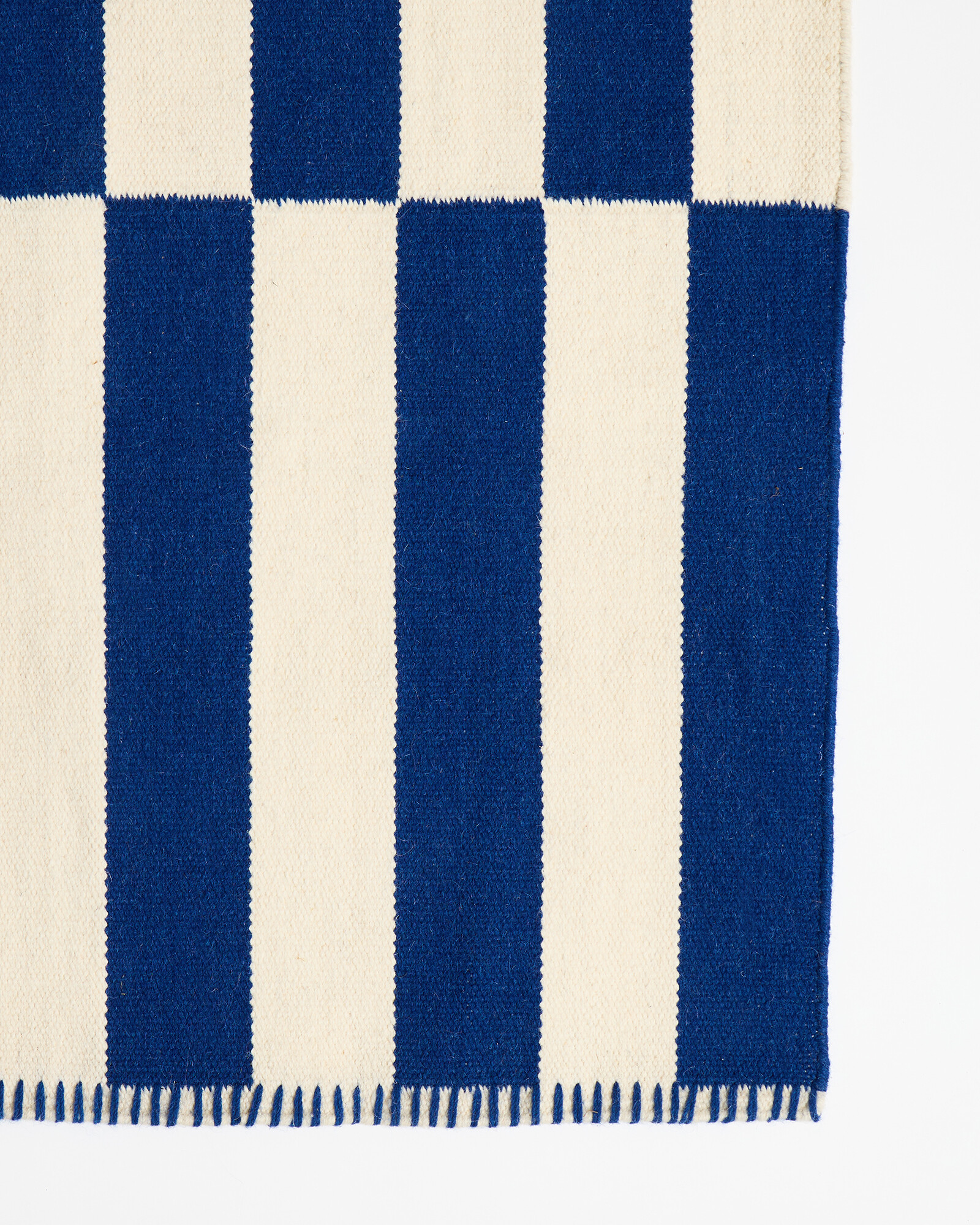 Simeon Blue & White Stripe Wool Rug 180x120cm | Oliver Bonas