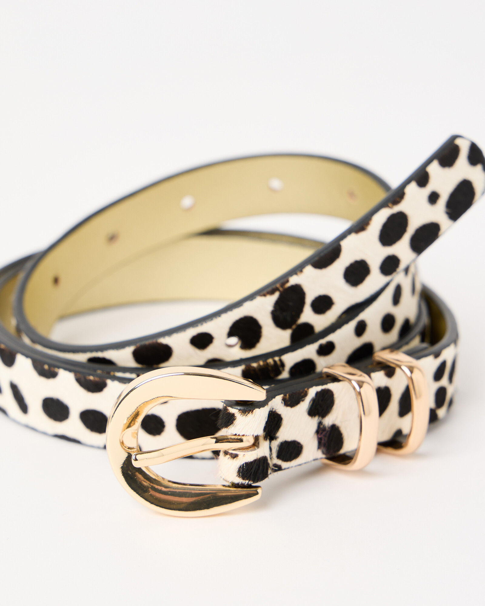 White & Black Dotty Print Skinny Leather Belt | Oliver Bonas