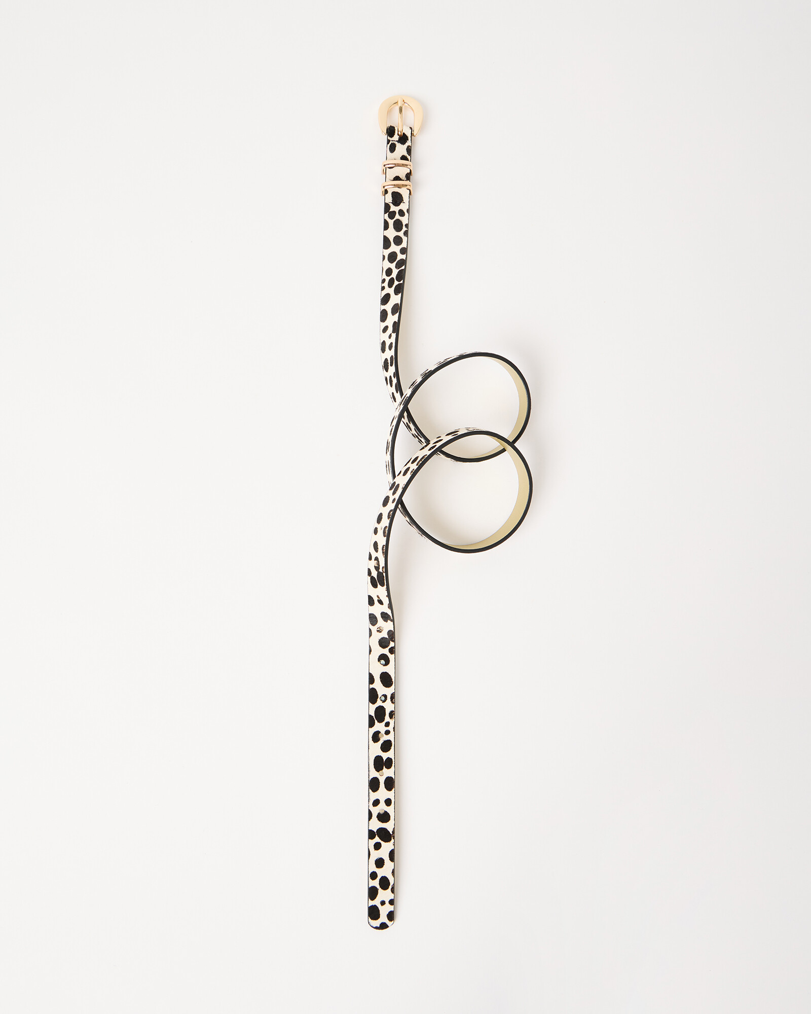 White & Black Dotty Print Skinny Leather Belt | Oliver Bonas