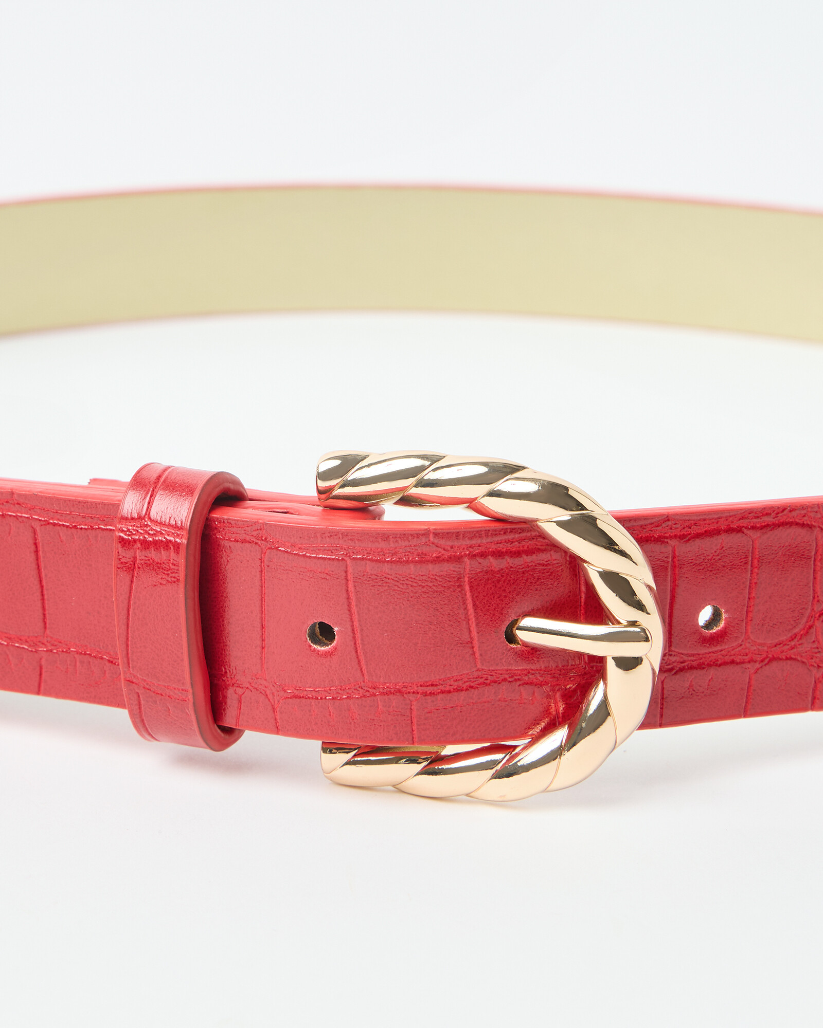 Red Faux Croc Twist Buckle Jeans Belt | Oliver Bonas