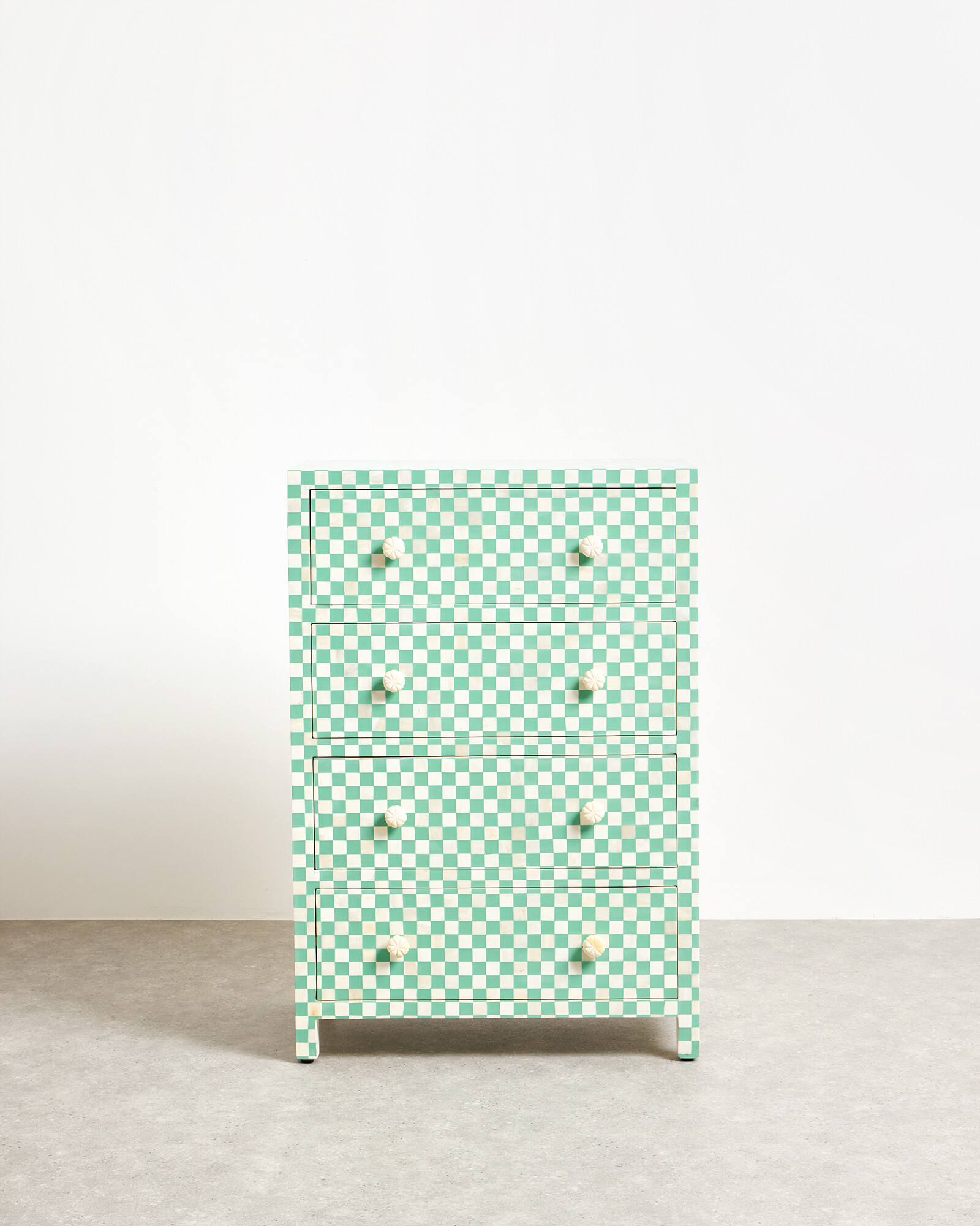 Chequerboard Green Bone & Resin Tallboy Chest of Drawers | Oliver Bonas