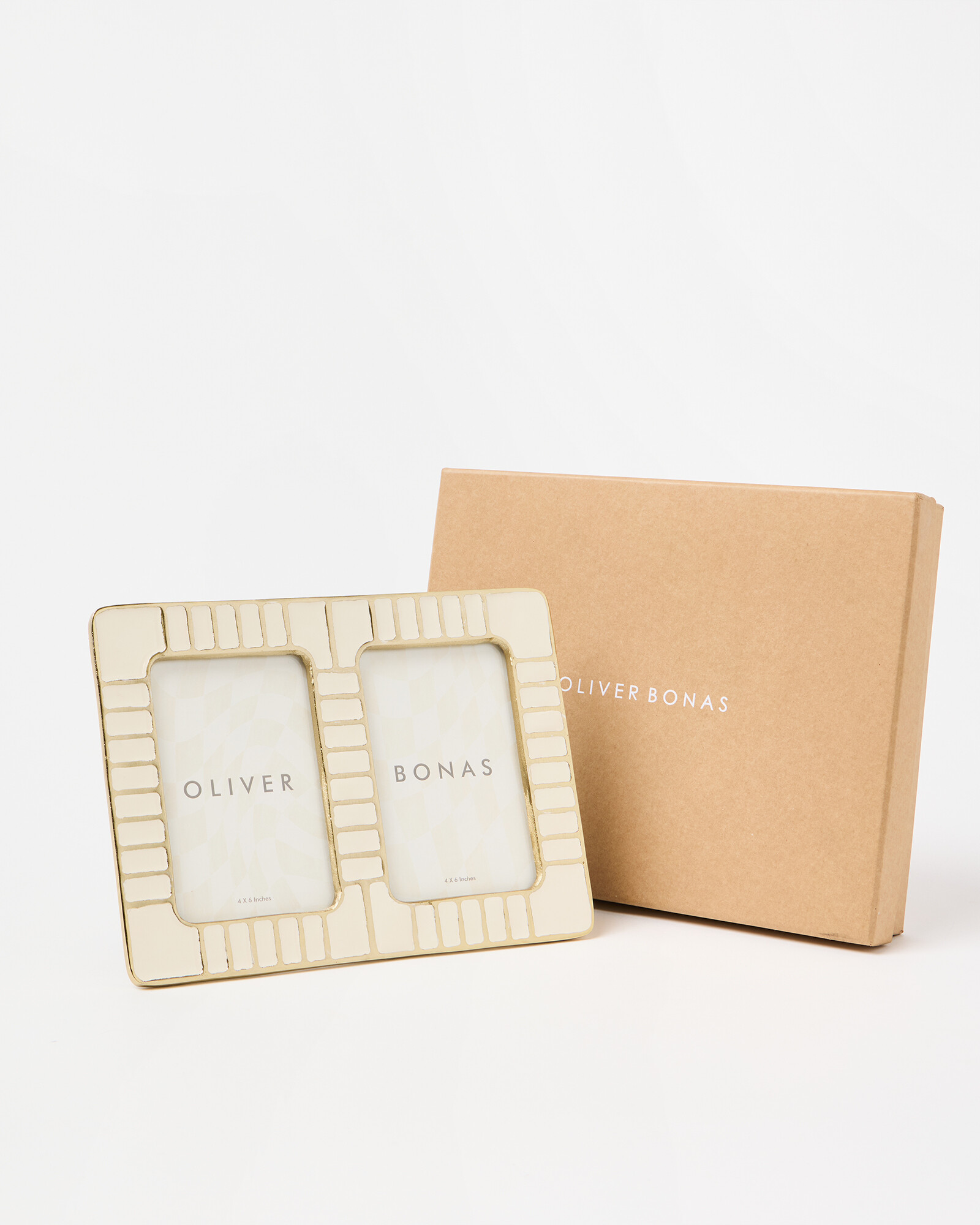 Cilo Cream Enamel Double Photo Frame 6x4" | Oliver Bonas