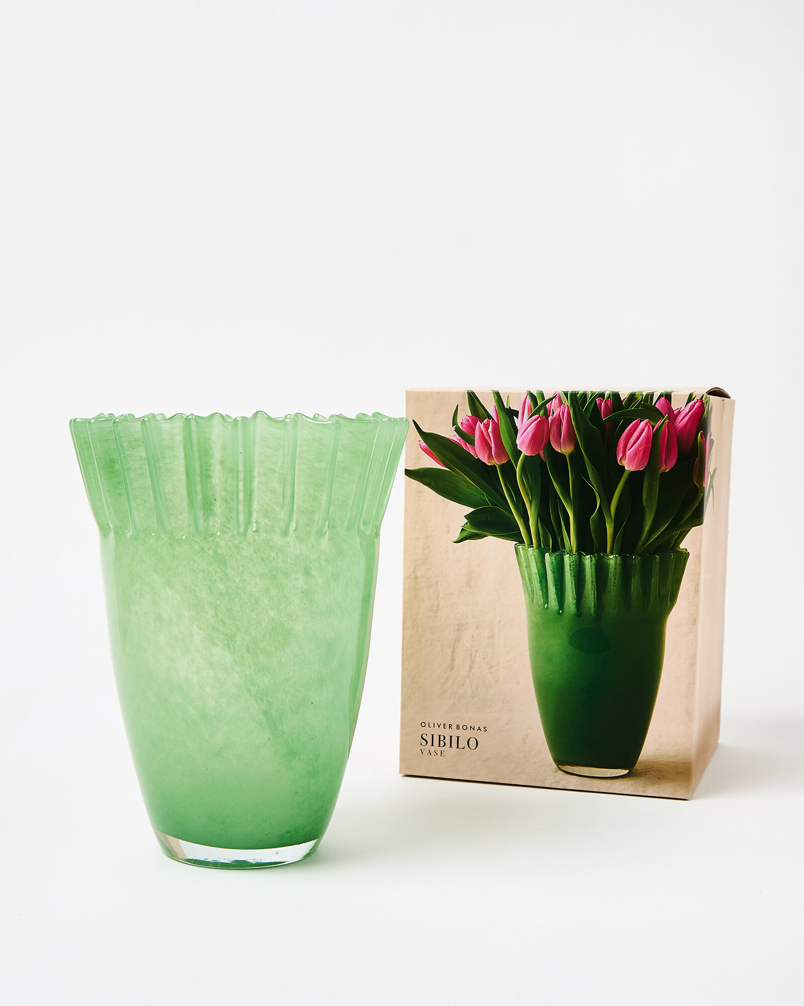 Sibilo Pleated Green Glass Vase | Oliver Bonas