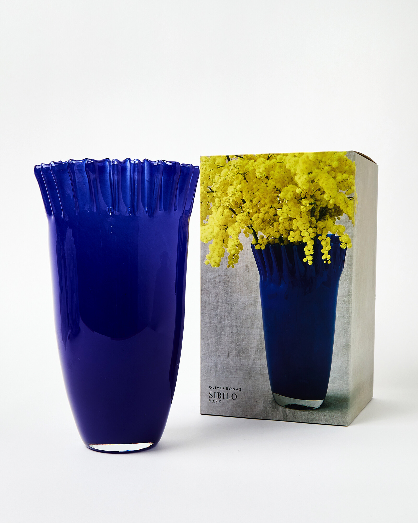 Sibilo Pleated Blue Glass Vase | Oliver Bonas