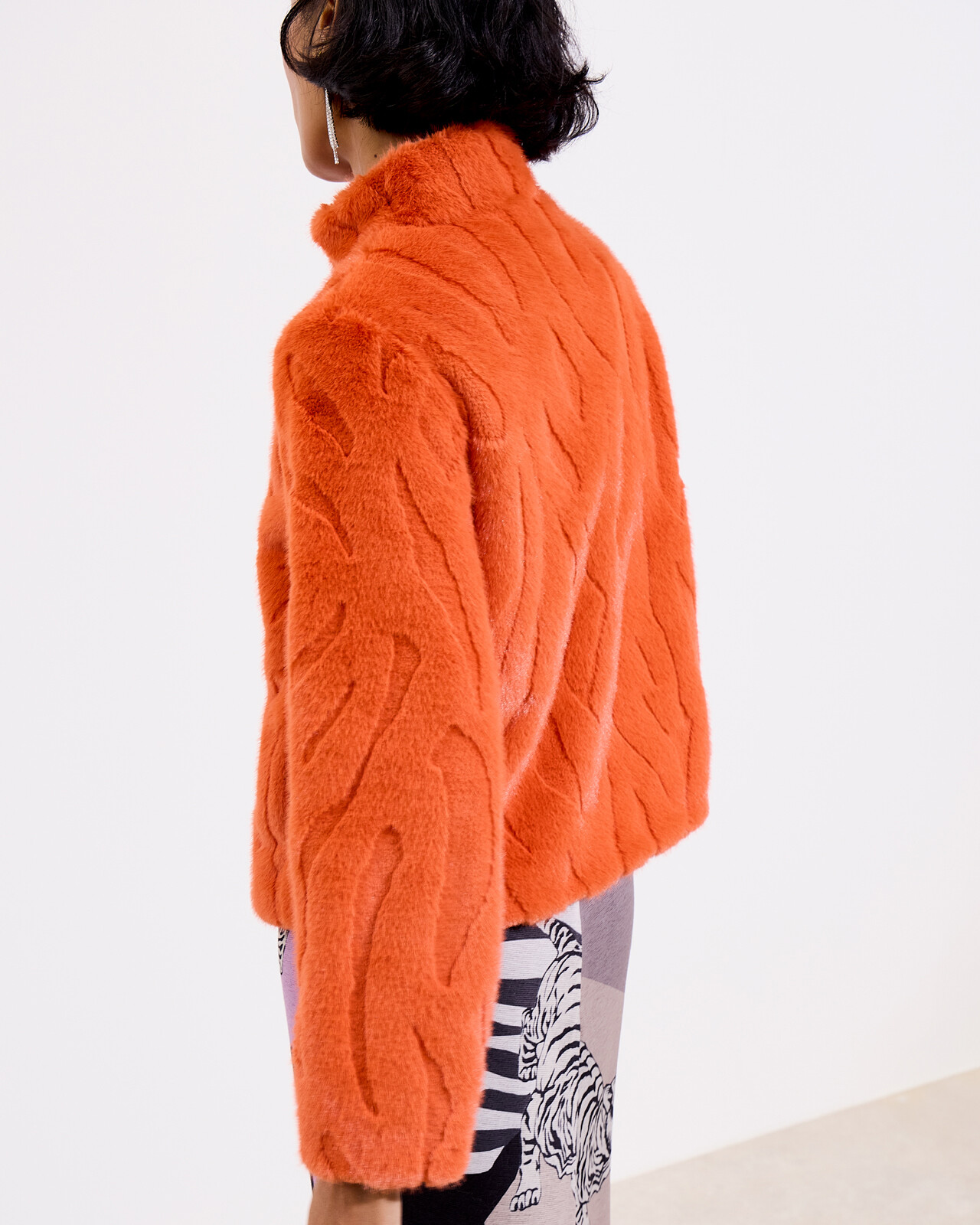 Orange Animal Pattern Faux Fur Jacket | Oliver Bonas