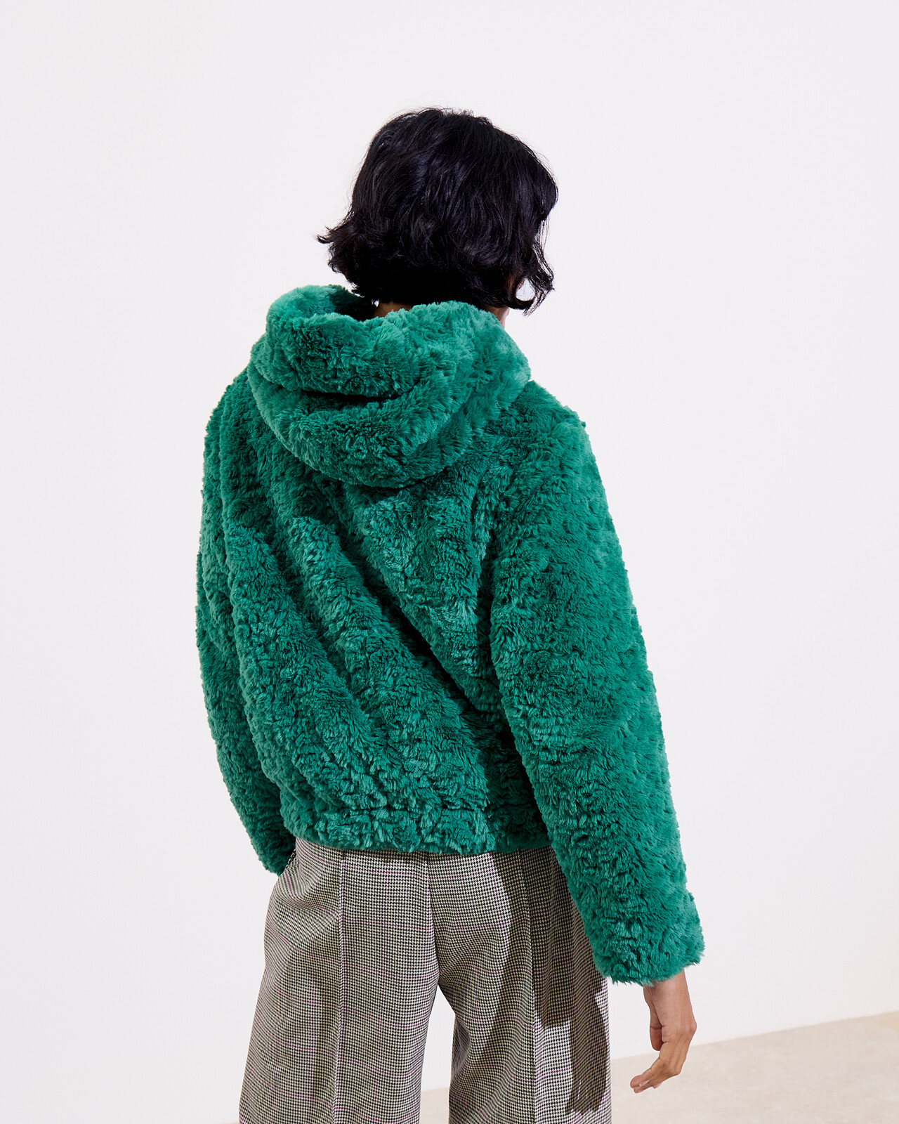 Green Fluffy Faux Fur Hooded Jacket | Oliver Bonas