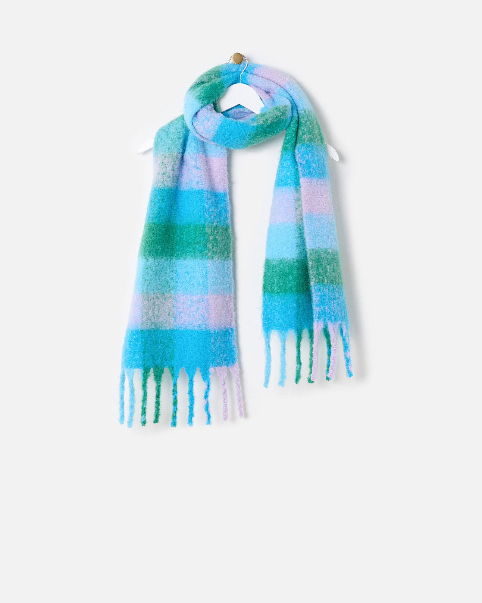 Green & Blue Heavyweight Check Scarf | Oliver Bonas