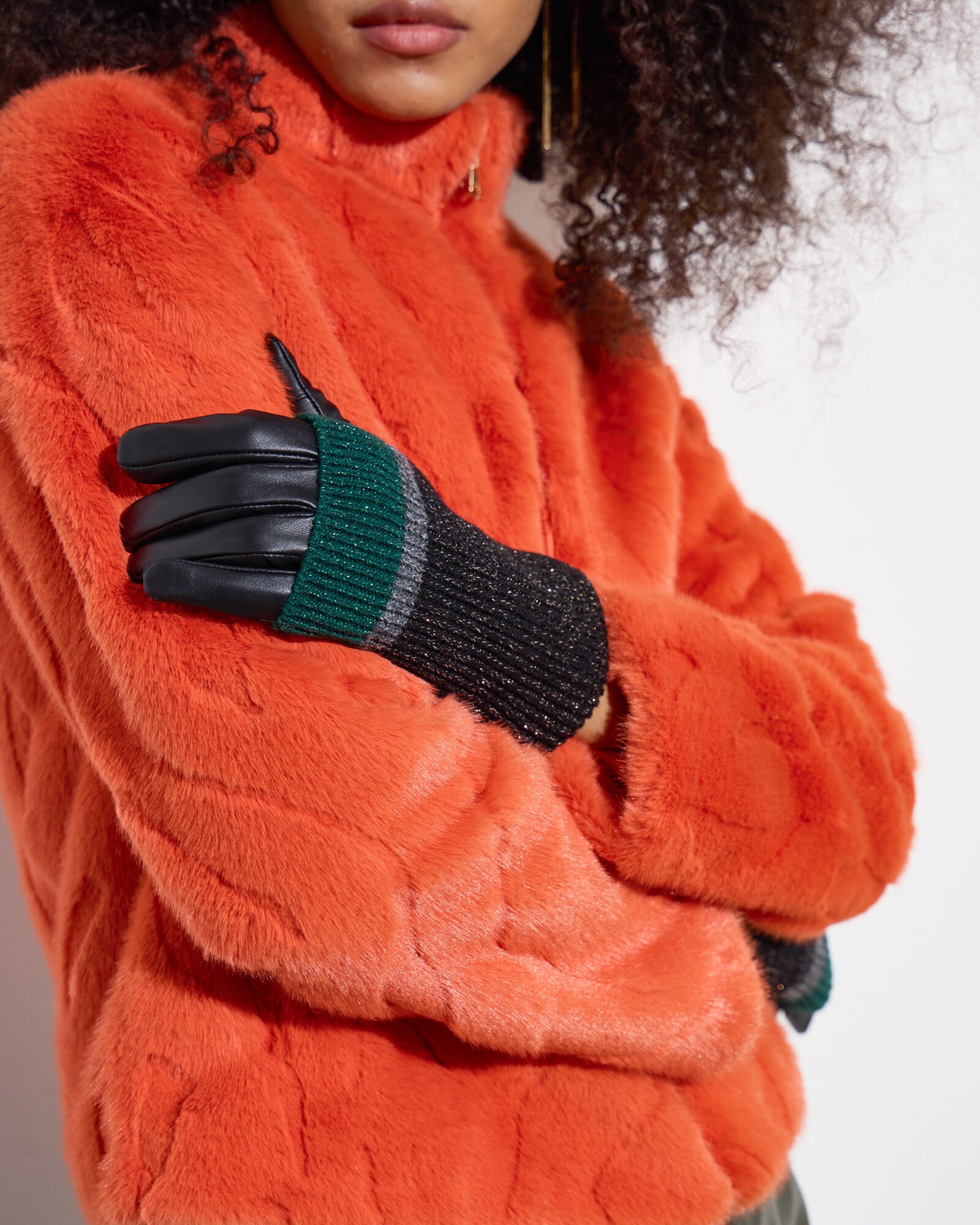 Black Knitted Sparkle Leather Gloves | Oliver Bonas