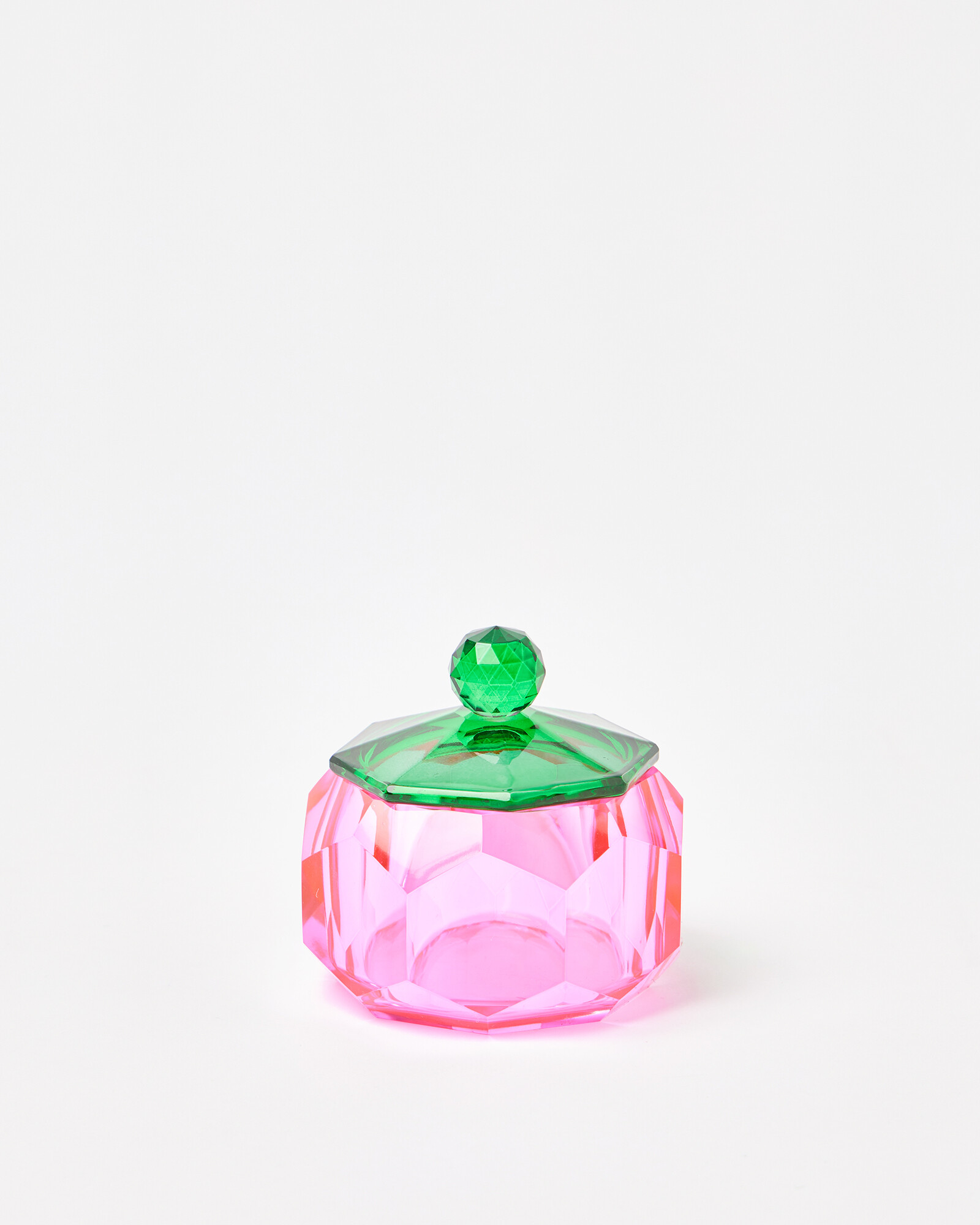 Faceted Pink & Green Glass Trinket Pot Small | Oliver Bonas
