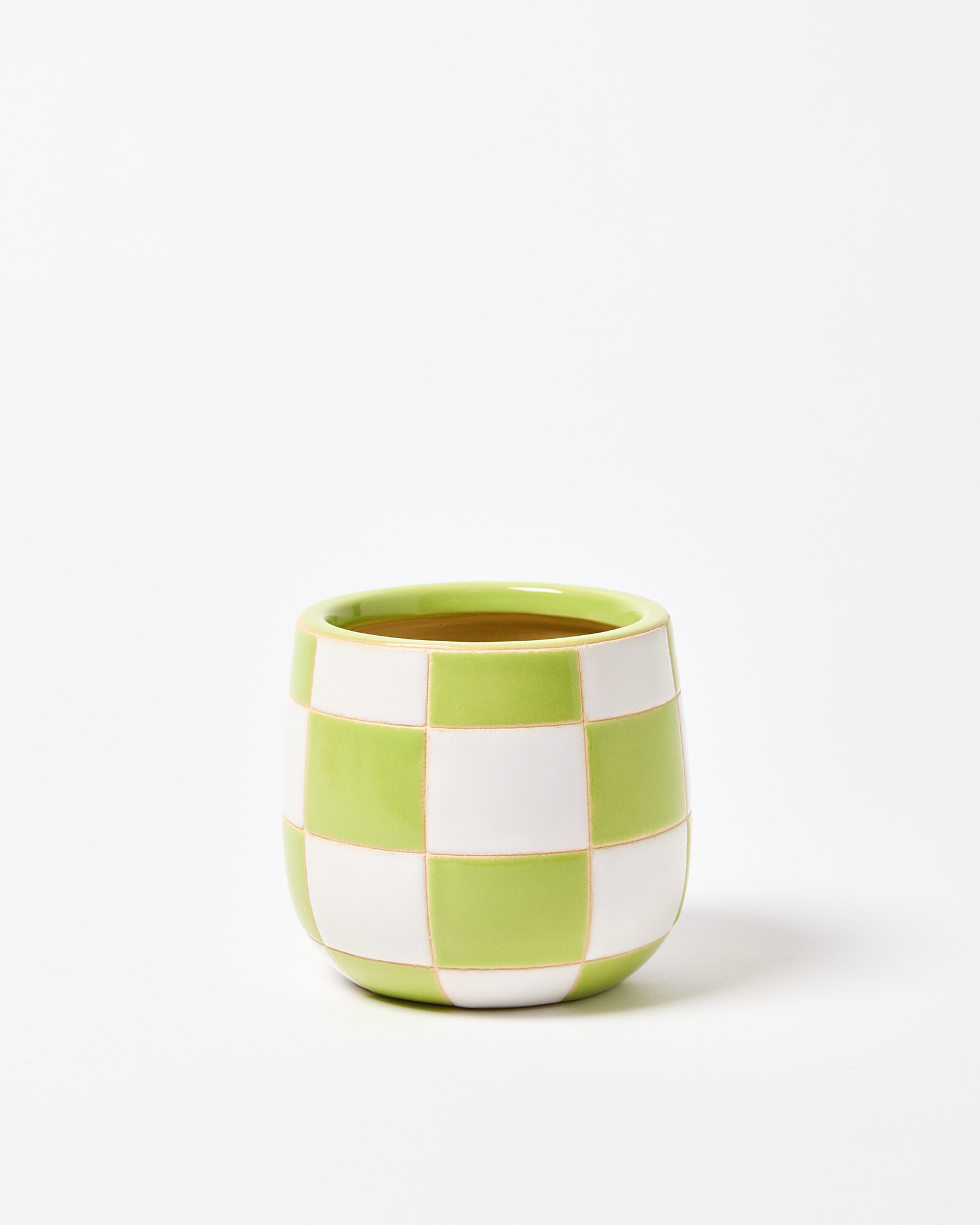 Chequerboard Green Ceramic Plant Pot Small | Oliver Bonas