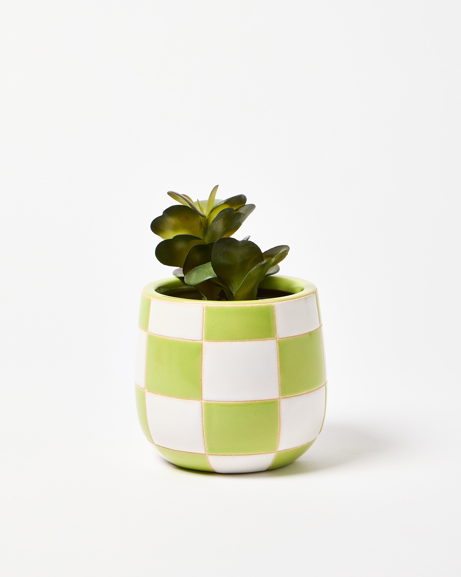 Chequerboard Green Ceramic Plant Pot Small | Oliver Bonas