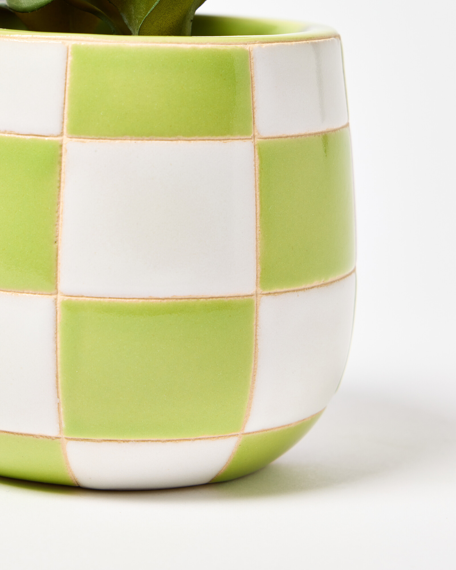 Chequerboard Green Ceramic Plant Pot Small | Oliver Bonas