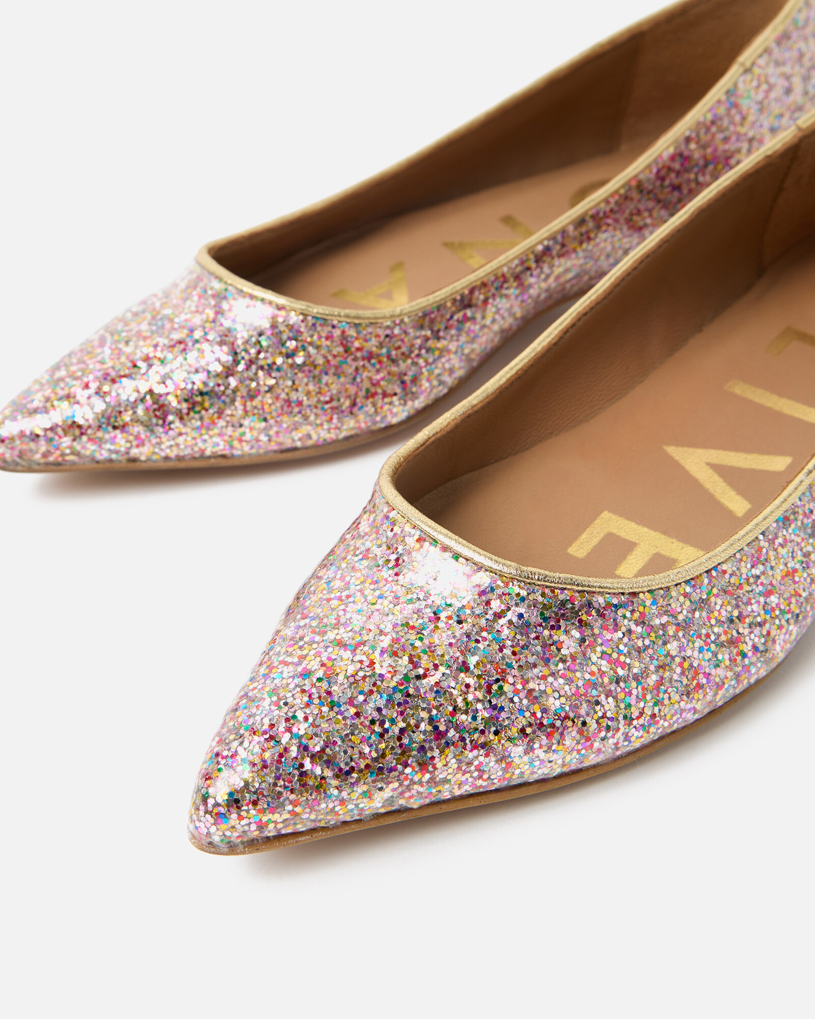 Rainbow Glitter Pointed Ballet Flats | Oliver Bonas