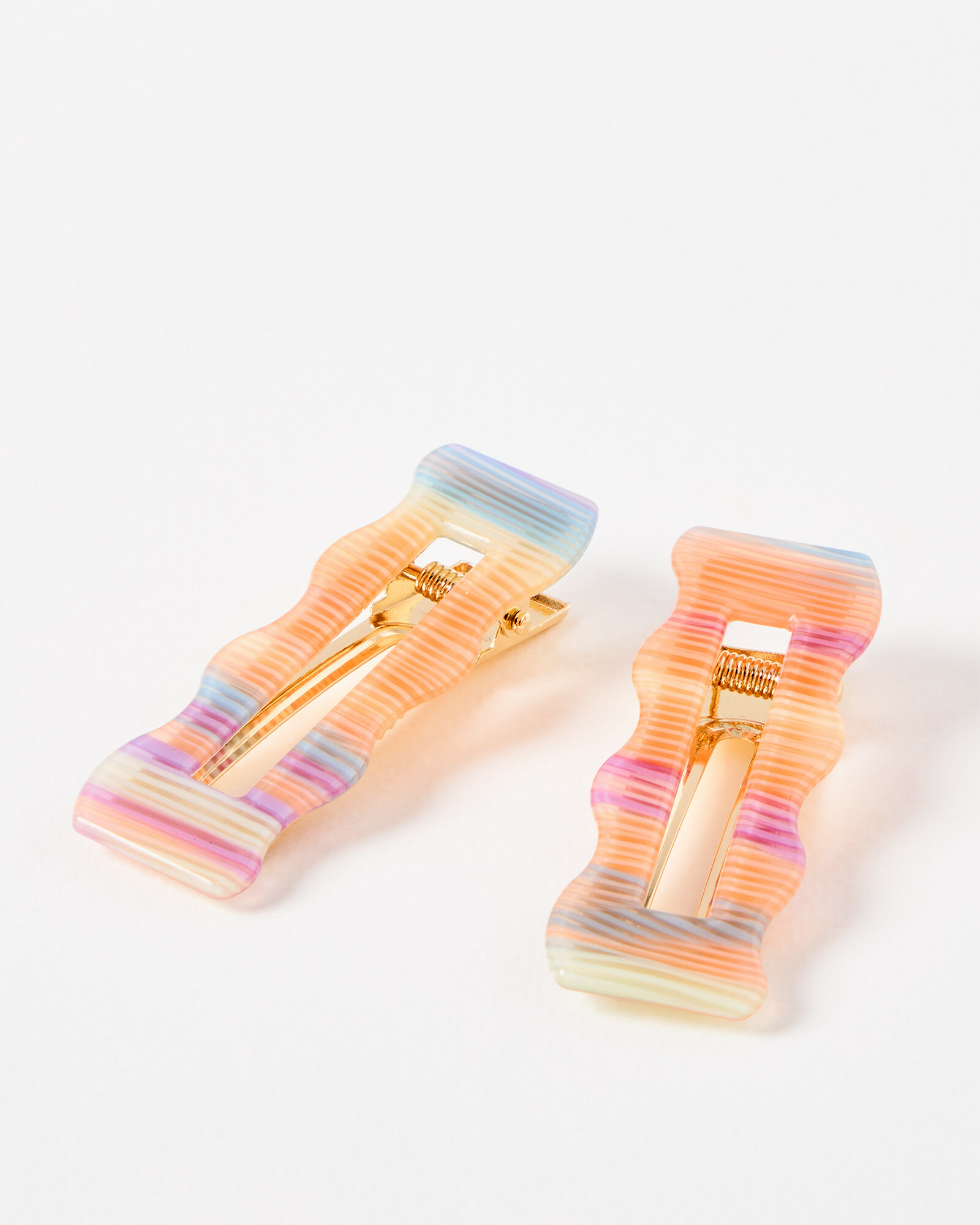 Cleo Orange Striped Wavy Hair Clips Set Of Two | Oliver Bonas