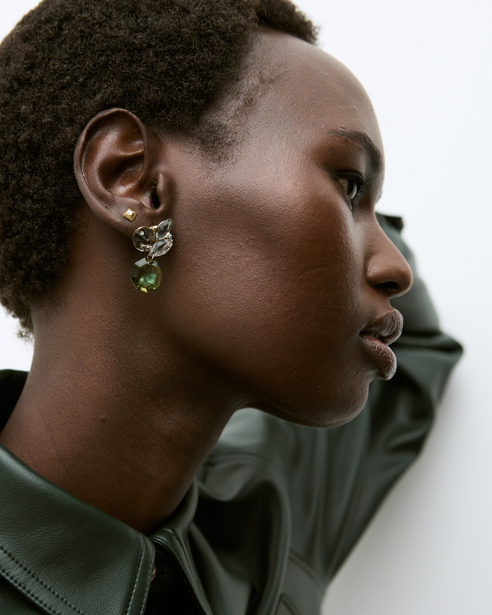 Camille Green Stone Gold Tone Statement Earrings | Oliver Bonas