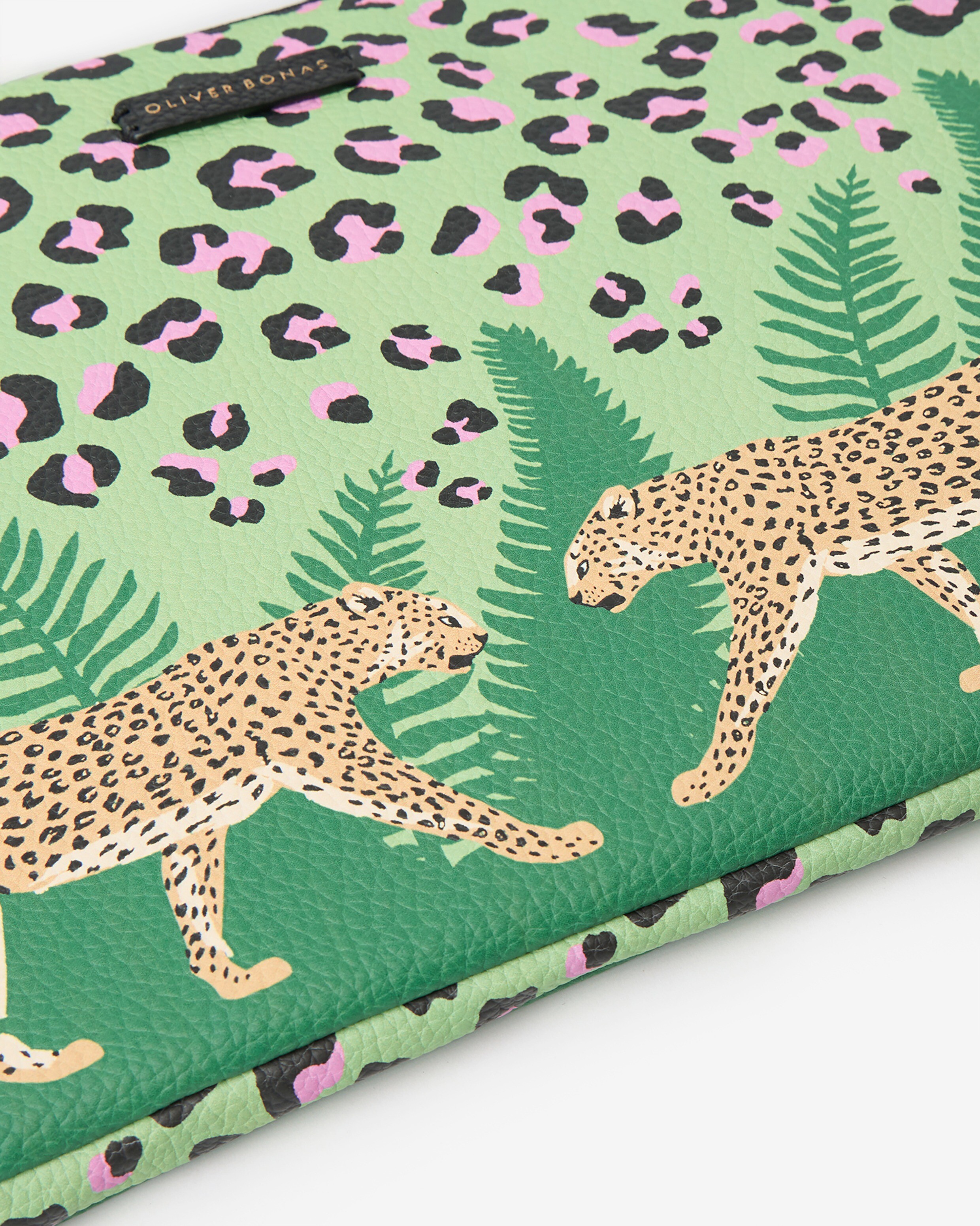 Leopard Green & Pink Crossbody Laptop Bag | Oliver Bonas