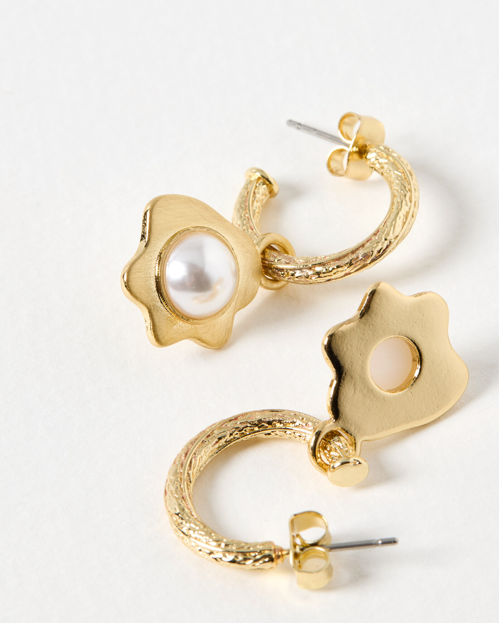Lestari Organic Gold Tone Faux Pearl Drop Earrings | Oliver Bonas