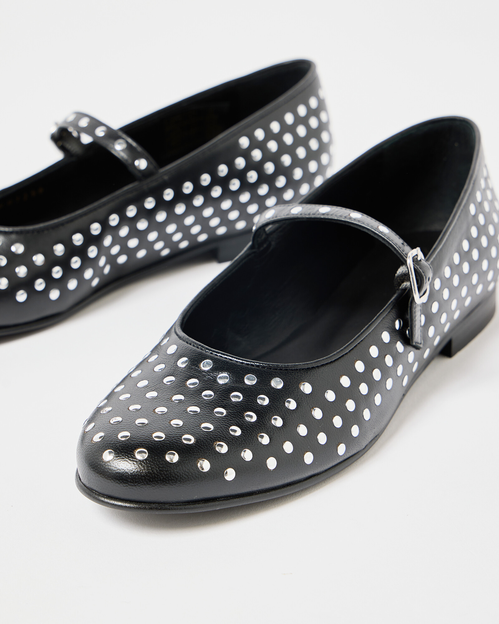 Alohas Lucien Black Leather Studded Ballet Flats | Oliver Bonas