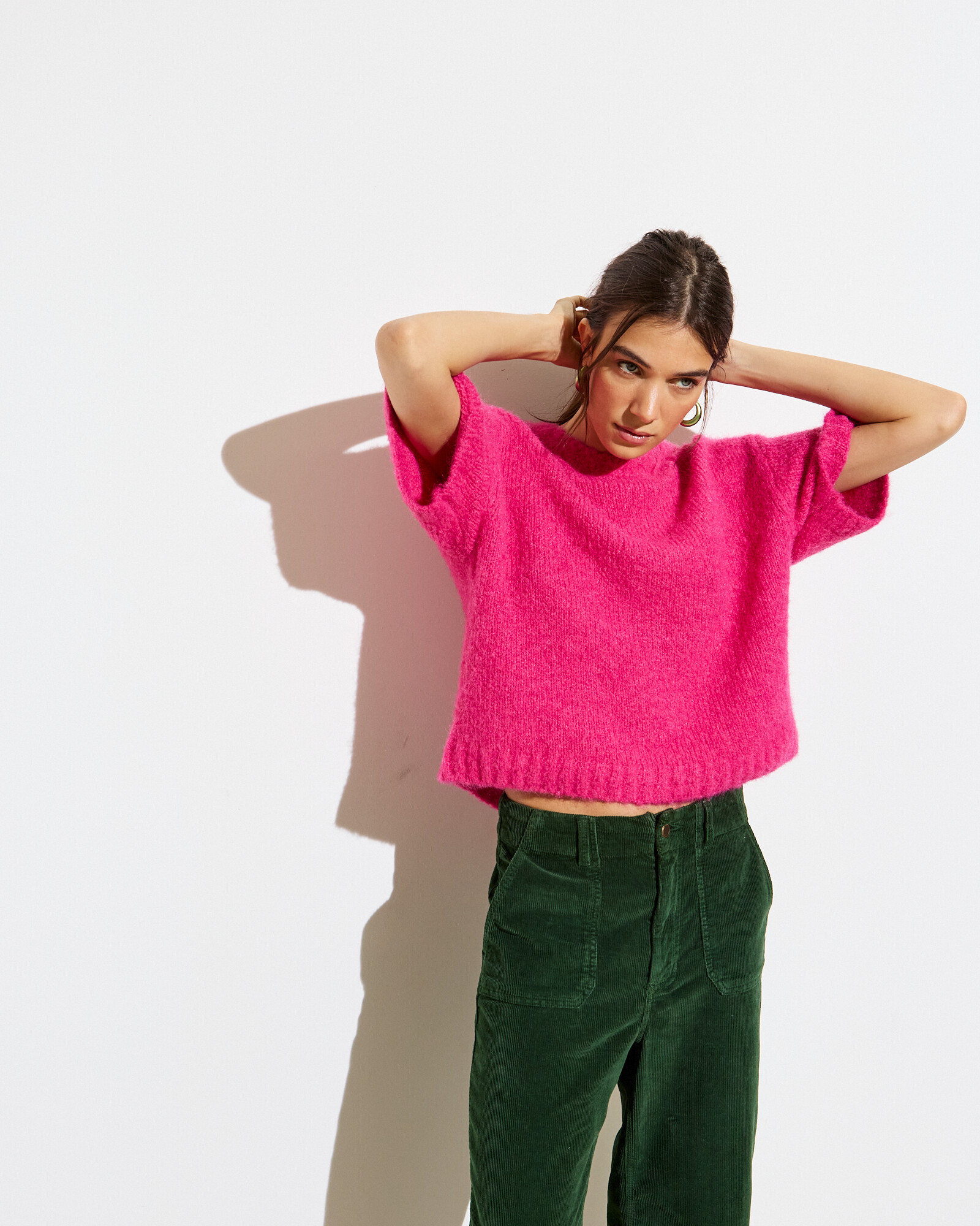 Pink Fluffy Short Sleeve Knit Shell Top | Oliver Bonas