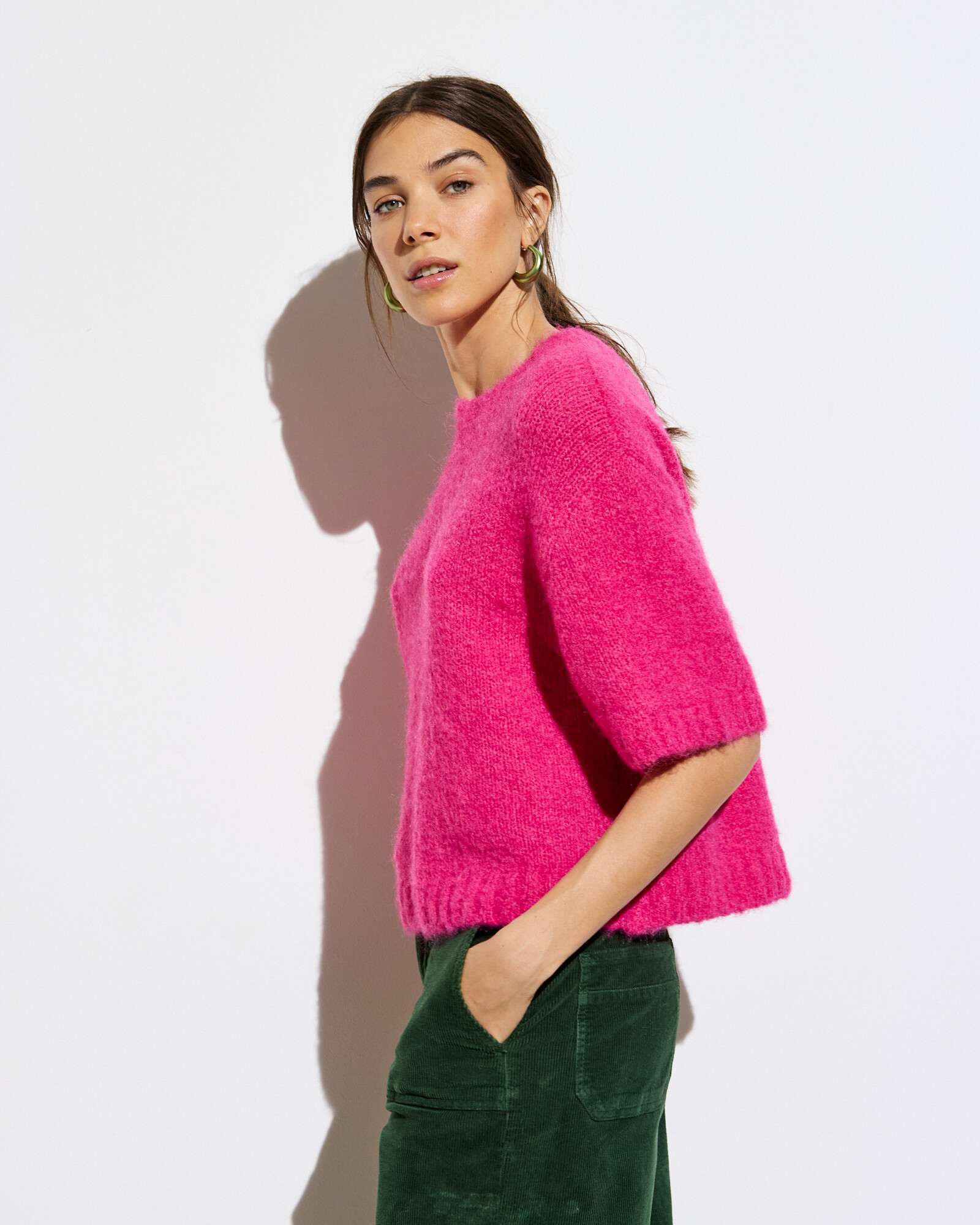 Pink Fluffy Short Sleeve Knit Shell Top | Oliver Bonas
