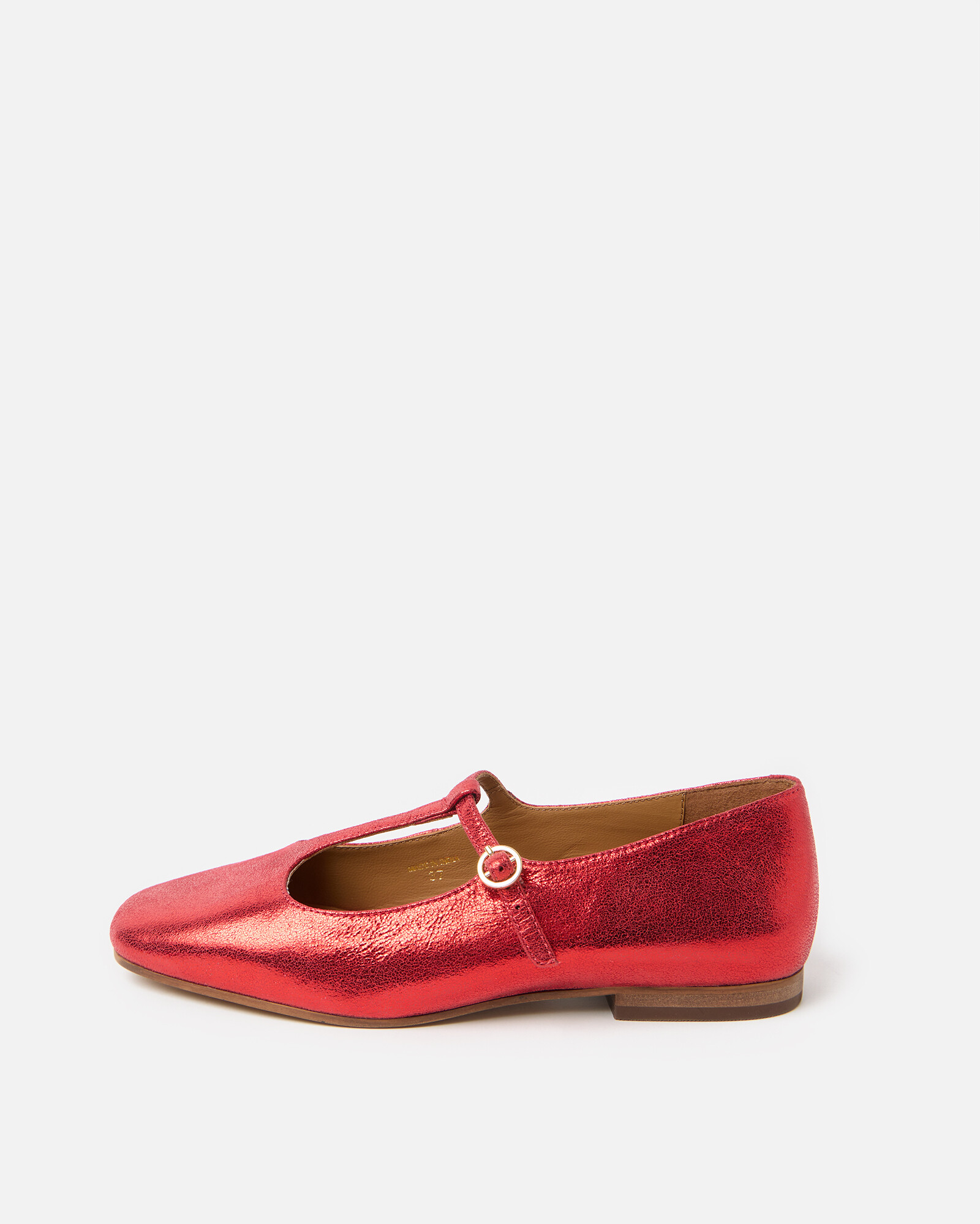 Mary Jane Metallic Red Leather T-Bar Shoes | Oliver Bonas