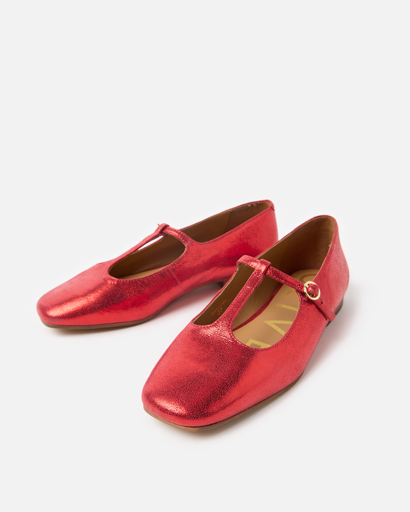 Mary Jane Metallic Red Leather T-Bar Shoes | Oliver Bonas